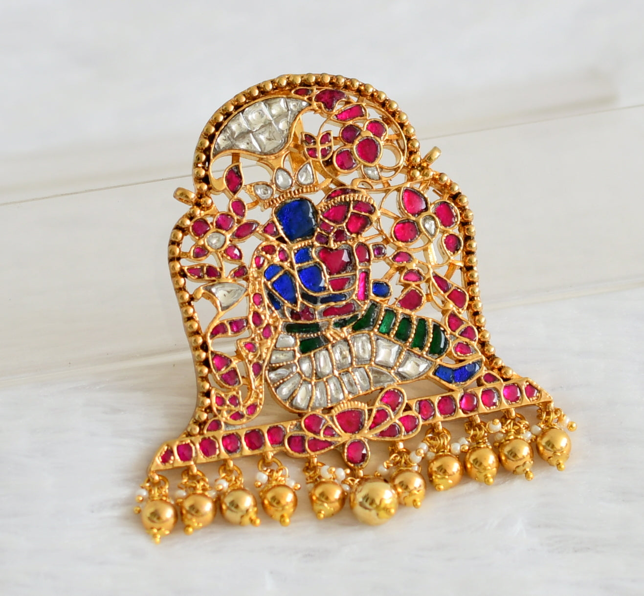 Gold tone pink-green-white-blue kundan jadau krishna pendant dj-50654 – dreamjwell