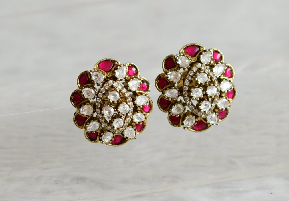 Matte finish pink-white kundan jadau earrings dj-48871 – dreamjwell