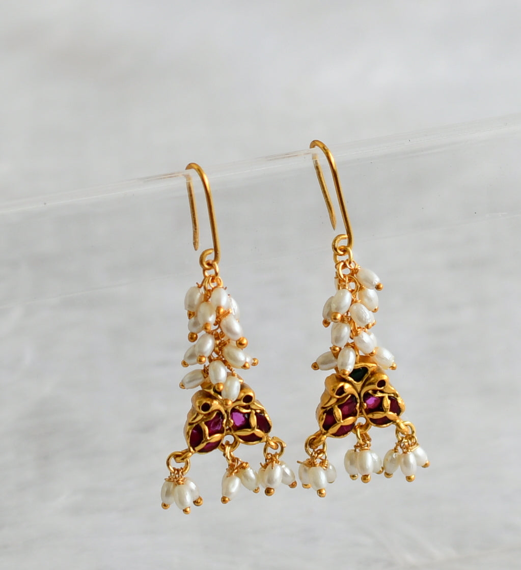 Matte finish kemp-green rice pearl peacock hook jhumkka dj-47116 – dreamjwell