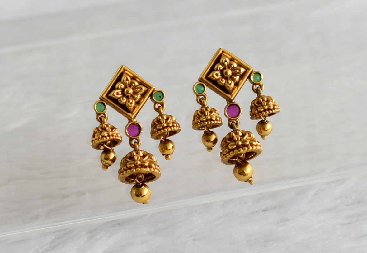 Matte finish kemp-green flower jhumkka dj-47123 – dreamjwell