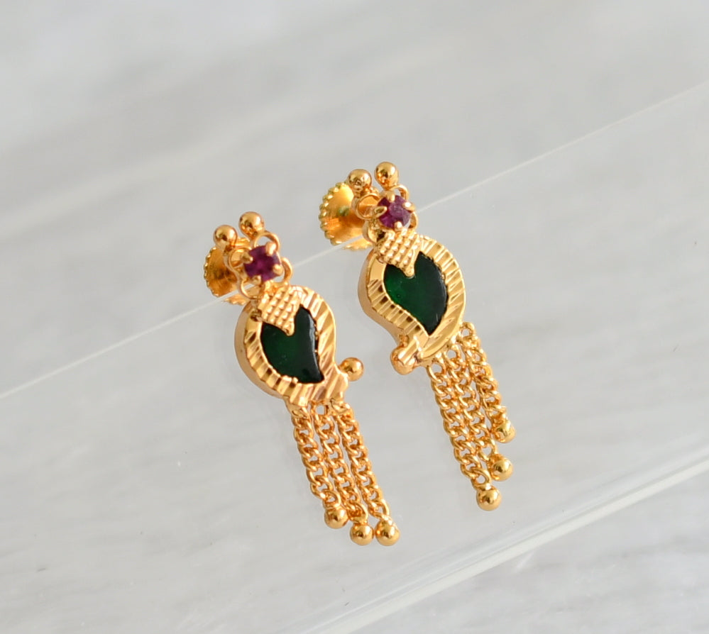 Gold tone pink-green kerala mango earrings dj-47198 – dreamjwell