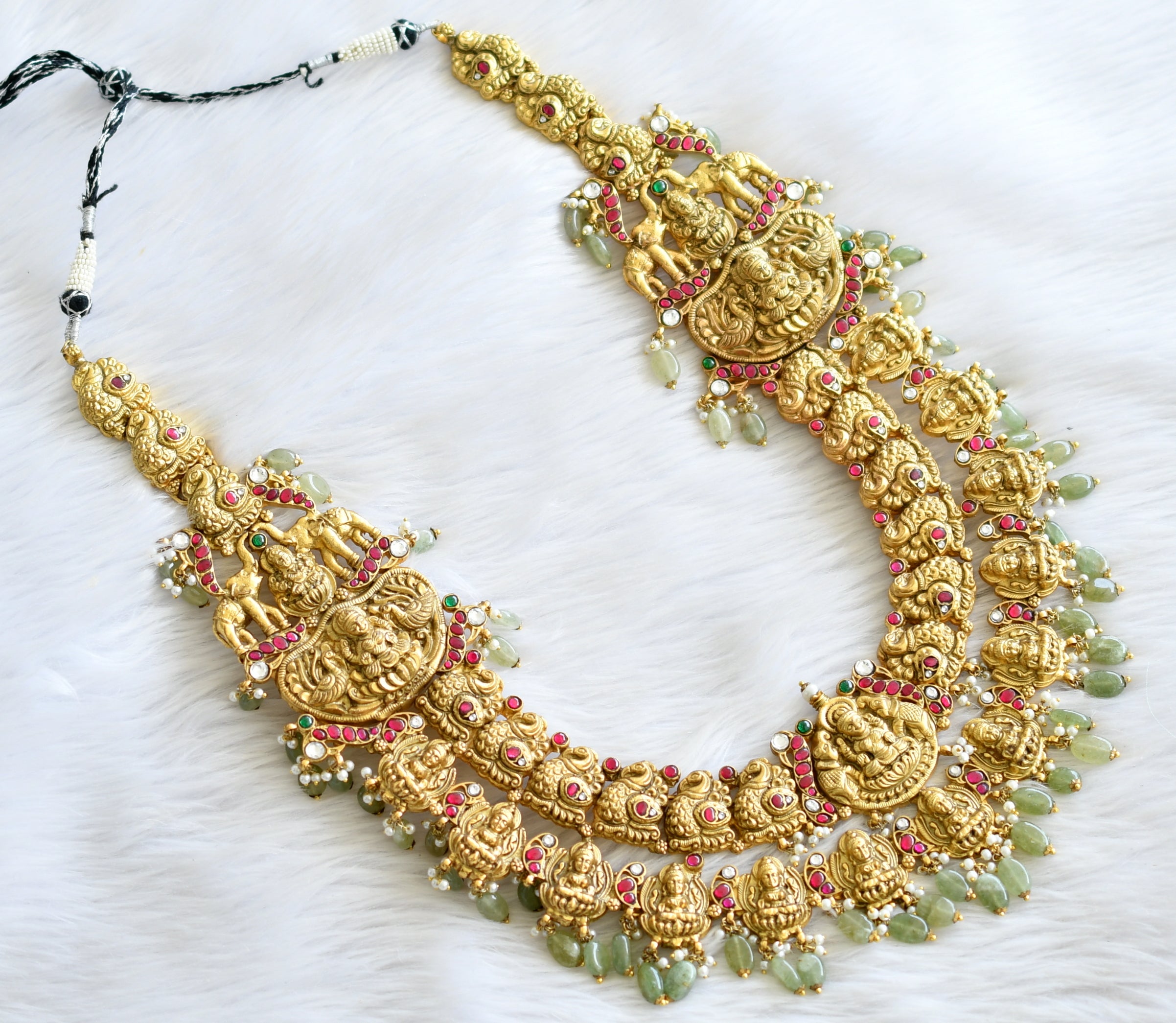 Antique gold look alike pink-green-white kundan jadau lakshmi peacock – dreamjwell
