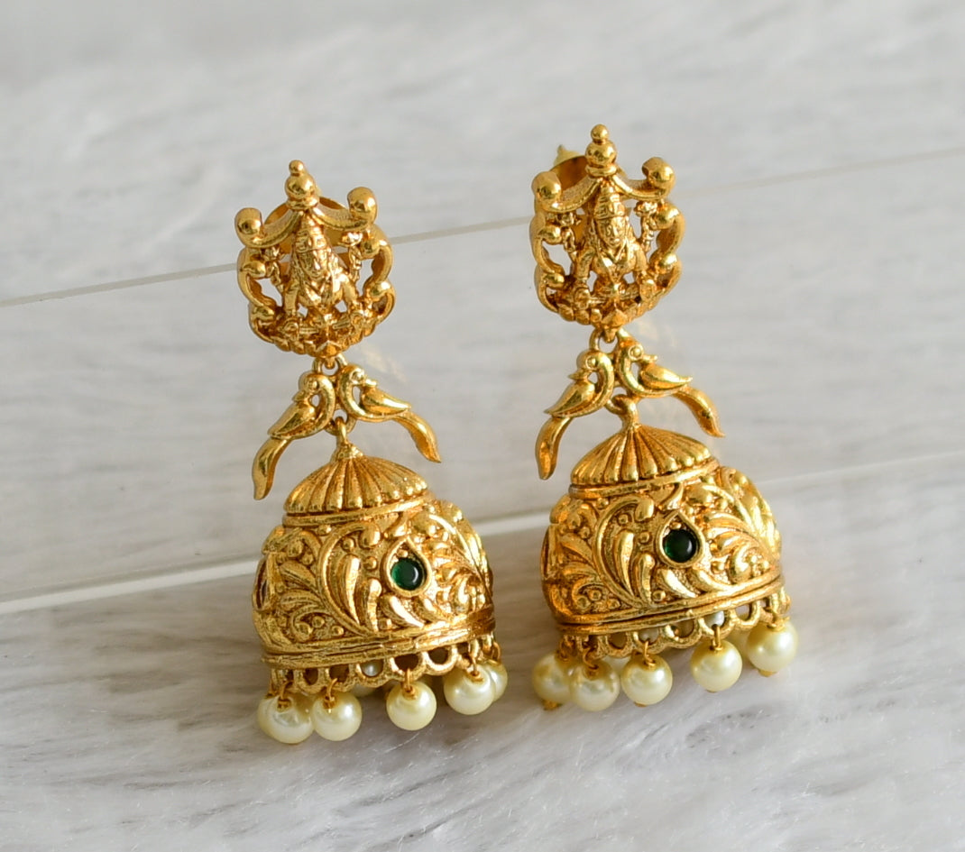 Matte finish kemp-green pearl lakshmi peacock jhumkka dj-49195 – dreamjwell
