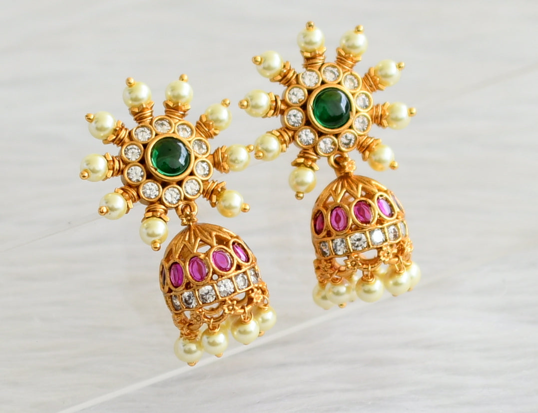 Matte finish kemp-green-white pearl jhumkka dj-44302 – dreamjwell