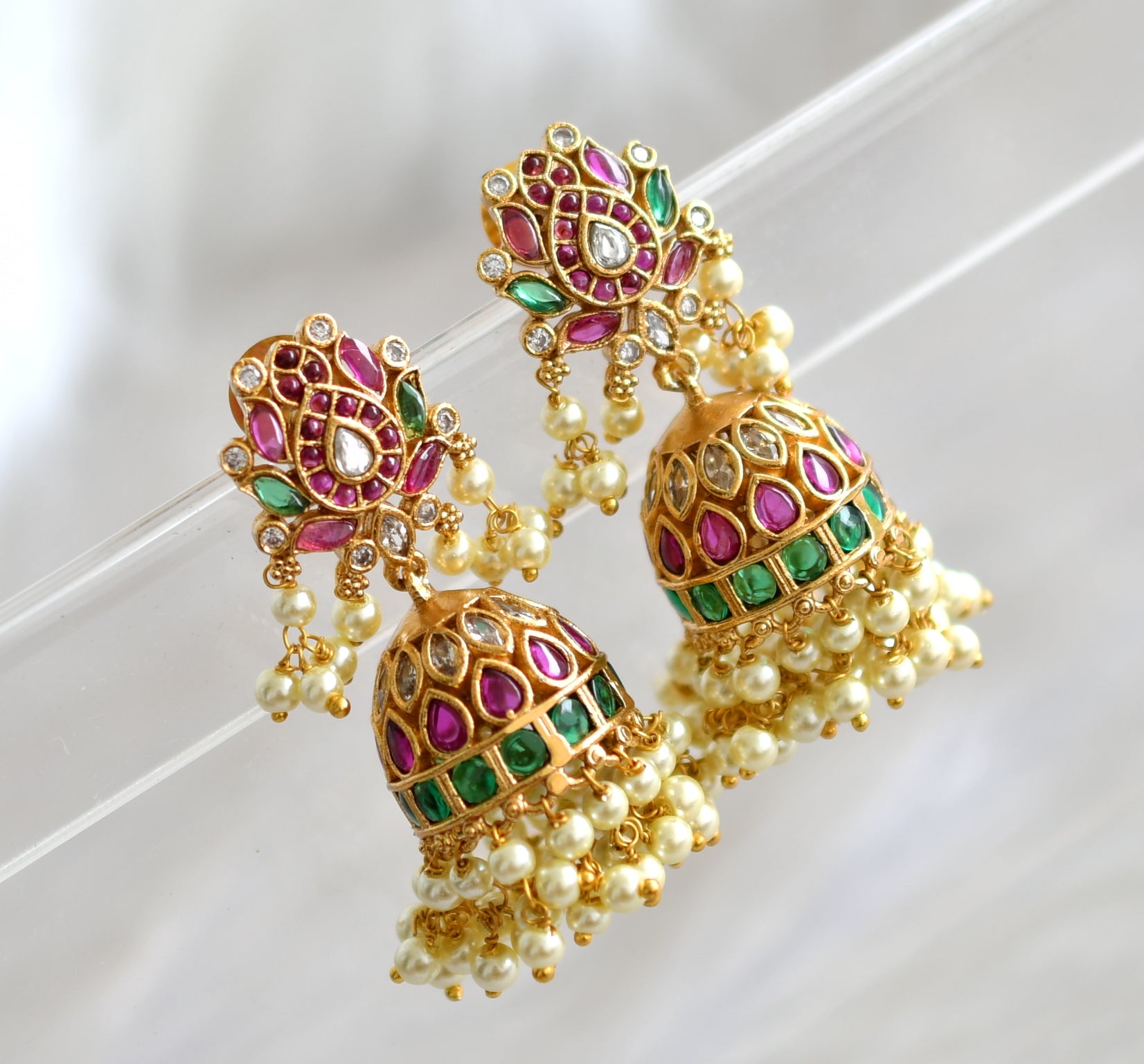 Matte finish kemp-green pearl lotus jhumkka dj-42859 – dreamjwell