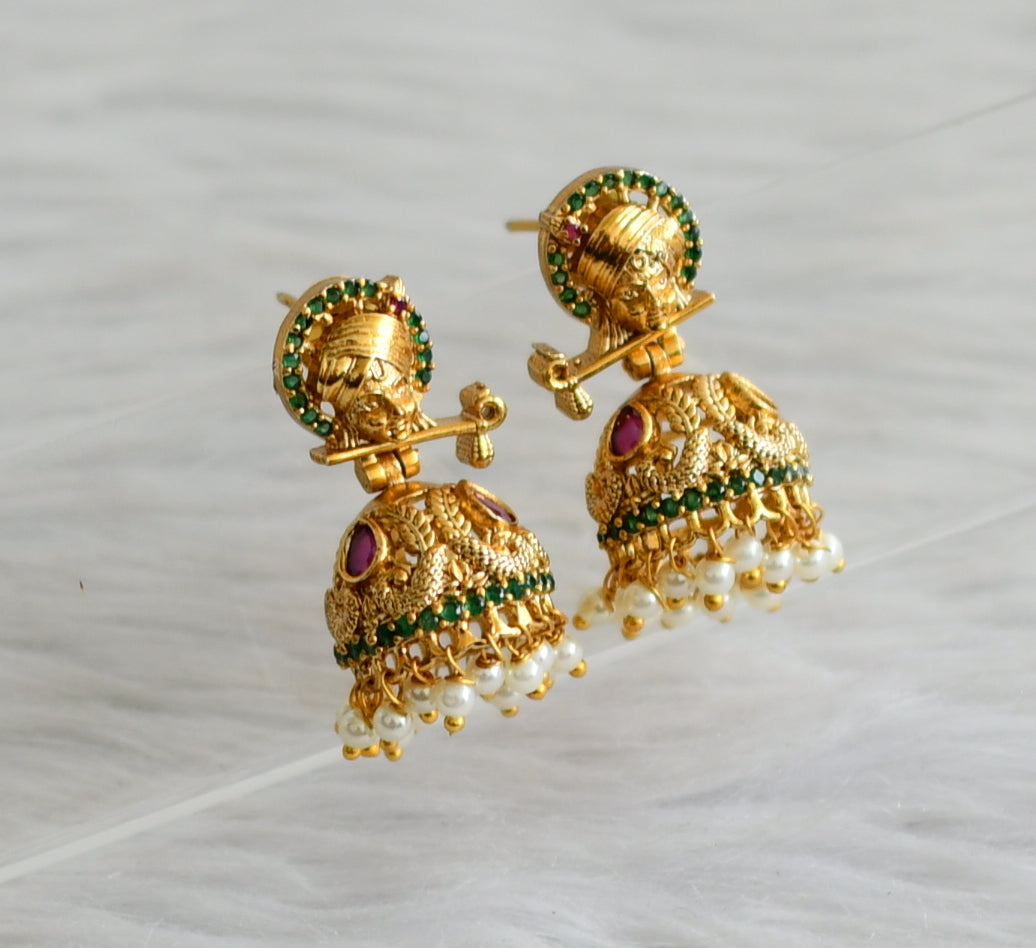 Matte finish ruby-green pearl krishna peacock jhumkka dj-44396 – dreamjwell