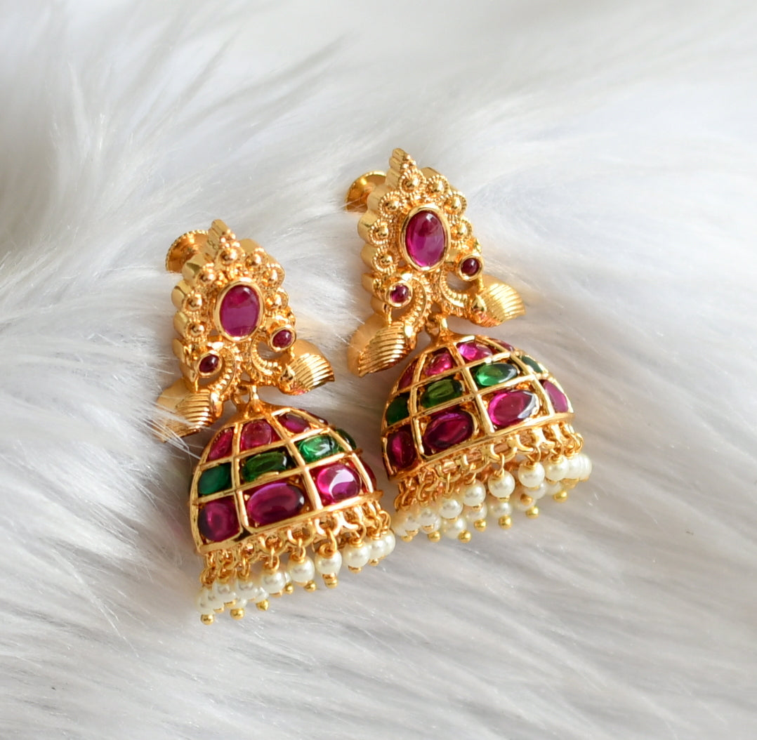 Gold tone kemp-green pearl peacock jhumkka dj-44674 – dreamjwell