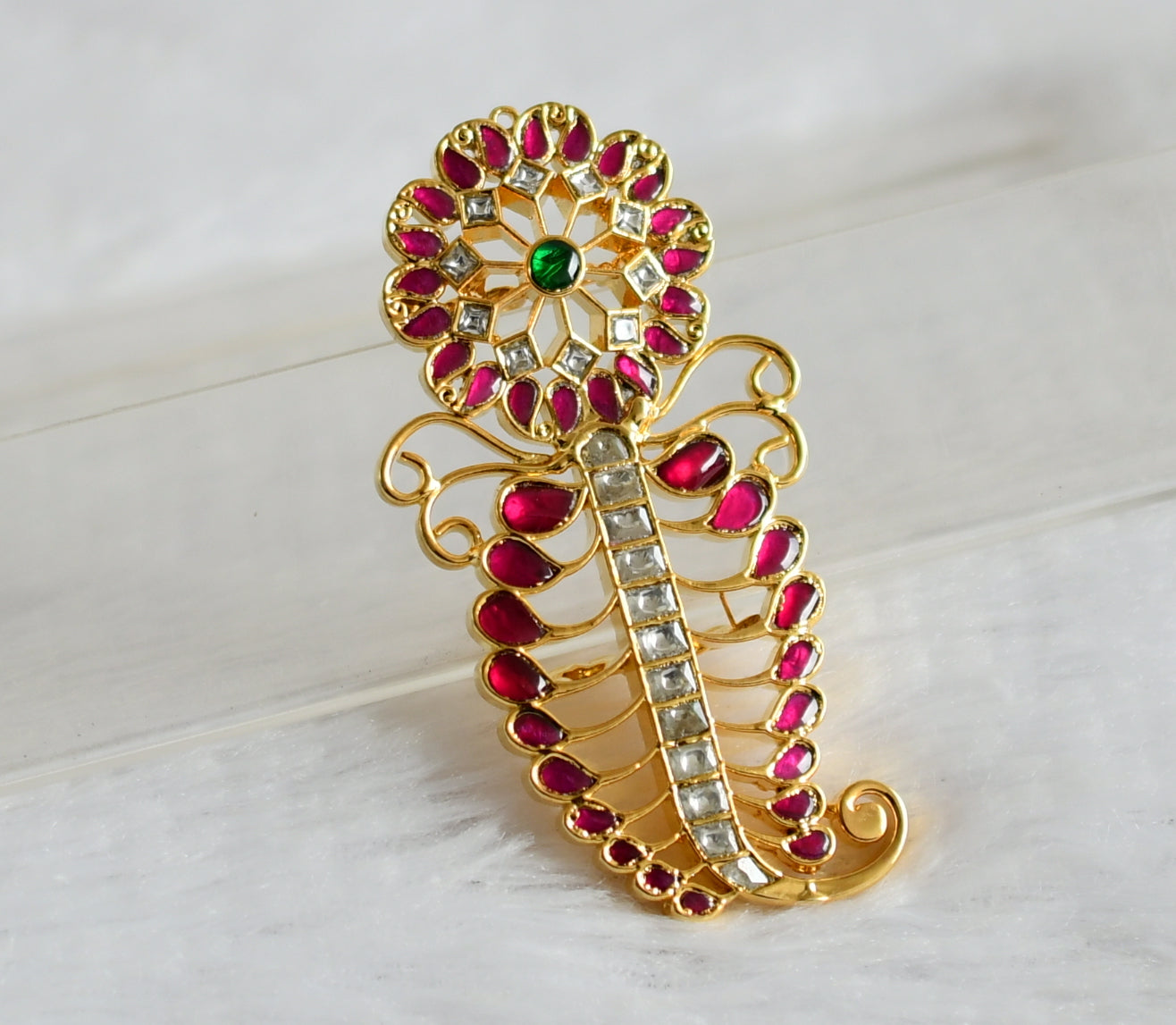 Gold tone pink-green-white kundan jadau mango flower pendant dj-50225 – dreamjwell