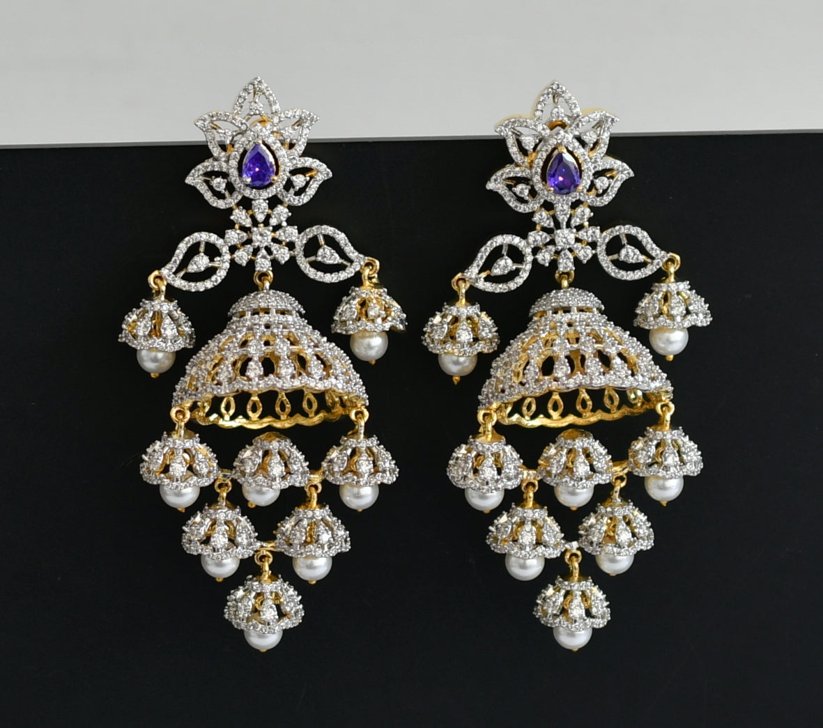Two tone cz purple pearl big jhumkka dj-50167 – dreamjwell