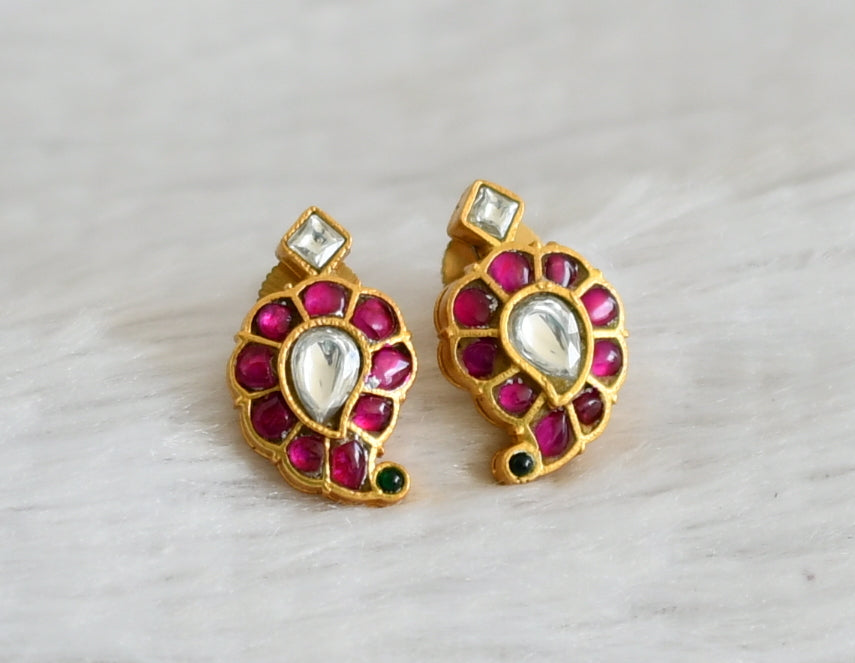 Matte finish pink-green-white mango kundan jadau stud/earrings dj-4869 – dreamjwell