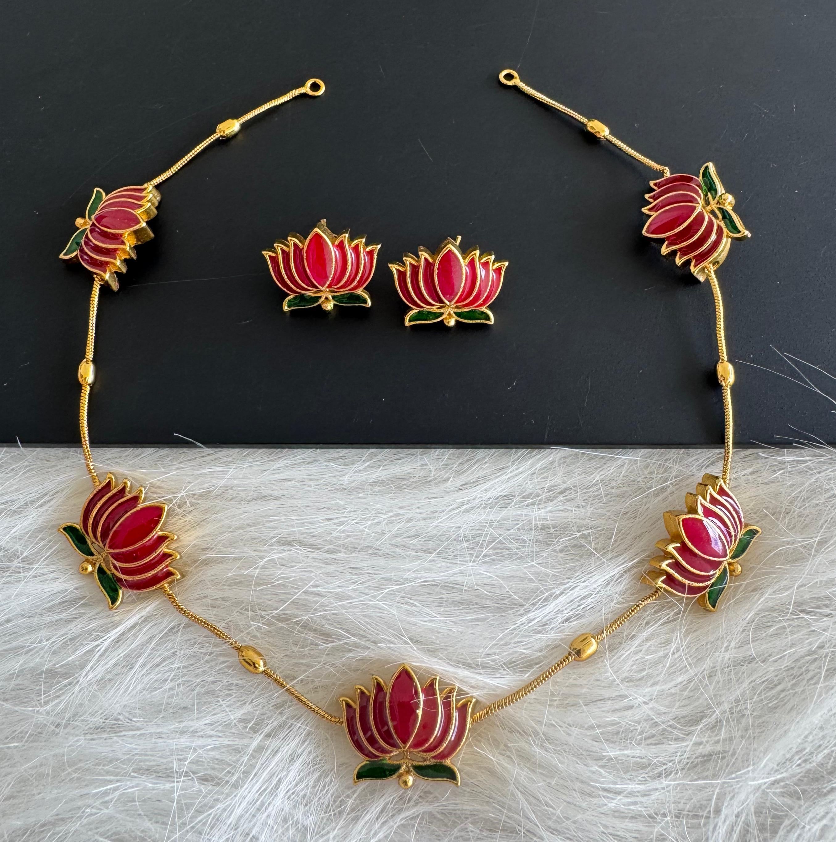 Matte finish pink green lotus enamel necklace set dj-51108 – dreamjwell