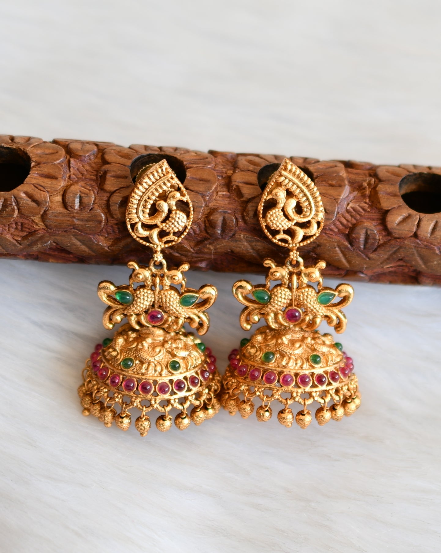 Matte finish kemp-green peacock jhumkka dj-41542 – dreamjwell