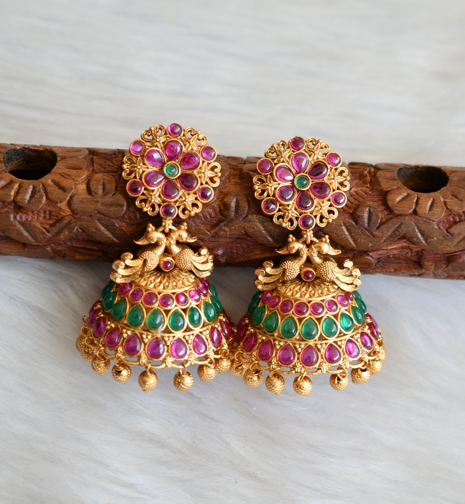 Matte finish kemp-green peacock jhumkka dj-41544 – dreamjwell