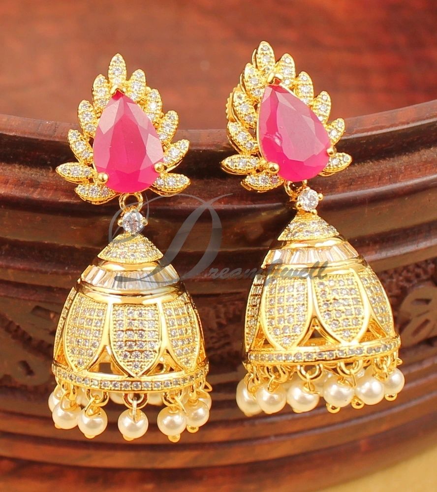 DREAMJWELL - Lovely Cz-ruby Party Wear Jhumkka-dj04579 – dreamjwell