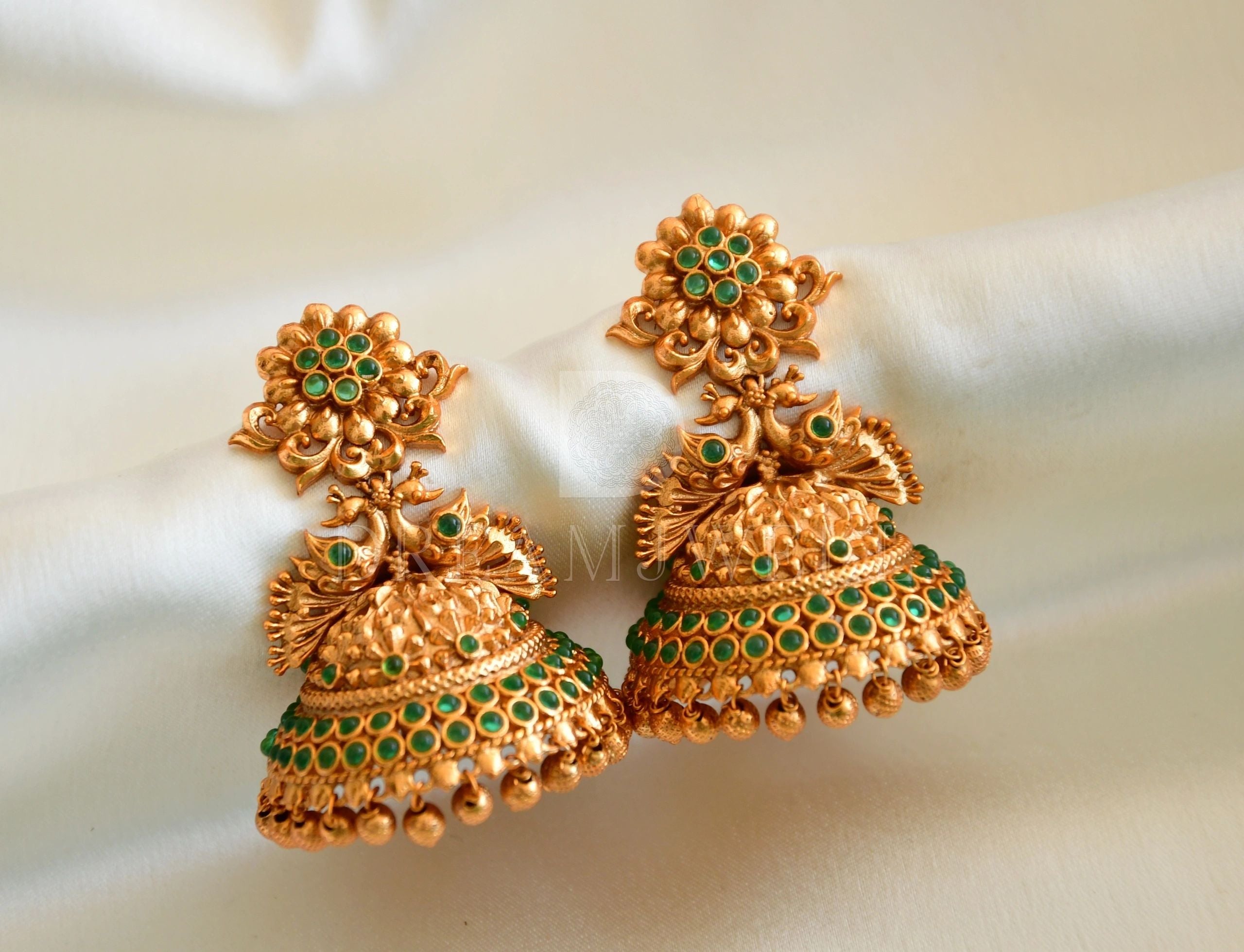 DREAMJWELL - Beautiful Matte Finish Green Peacock Desinger Jhumkka DJ3 – dreamjwell