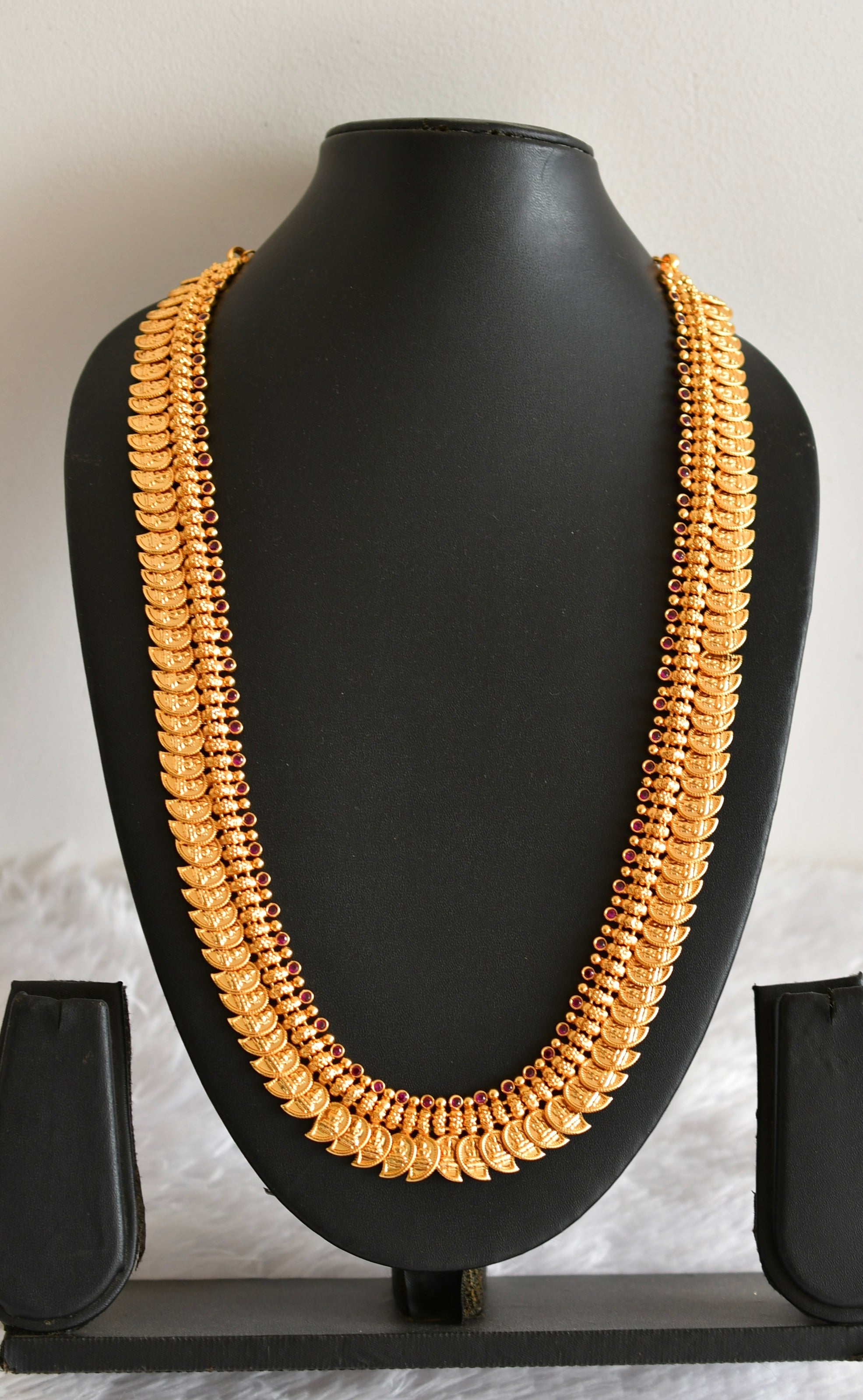 Gold look alike AD pink stone lakshmi mango coin haar set dj-51992 ...