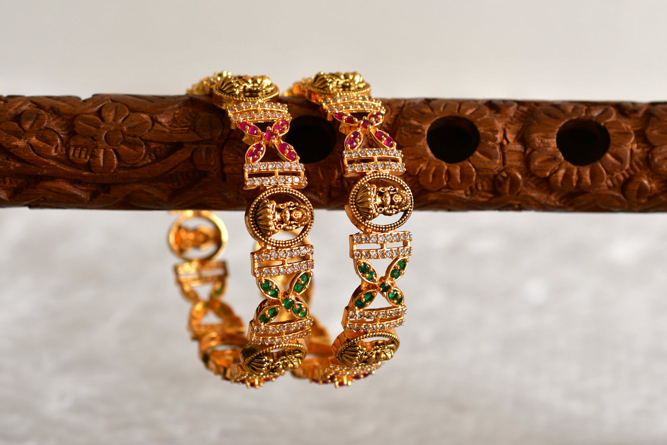 Antique gold tone ruby-green-white lakshmi bangles(2.4) dj-52611 ...