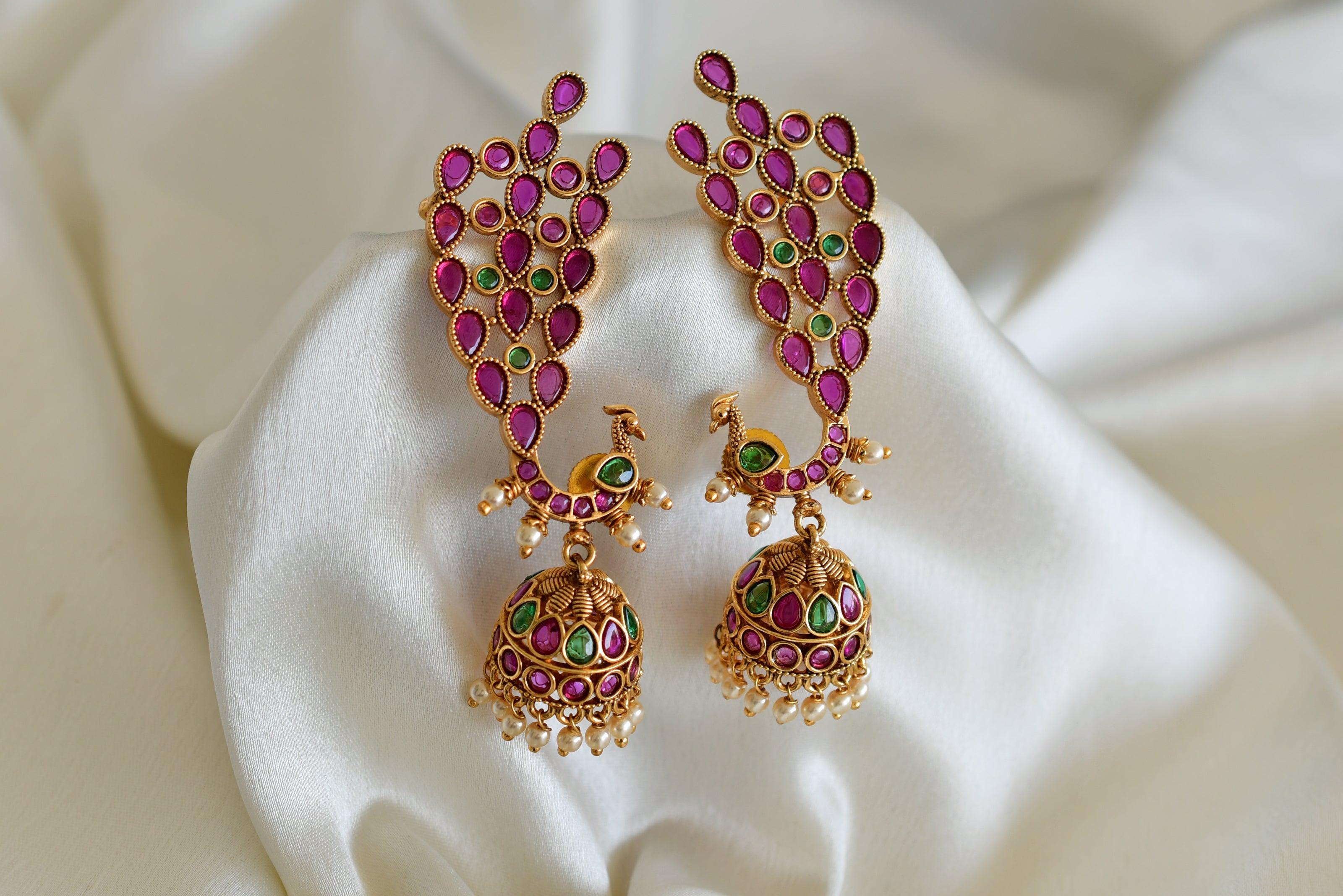 Matte finish kemp-green-pearl peacock khanpool jhumkka dj-52560 ...