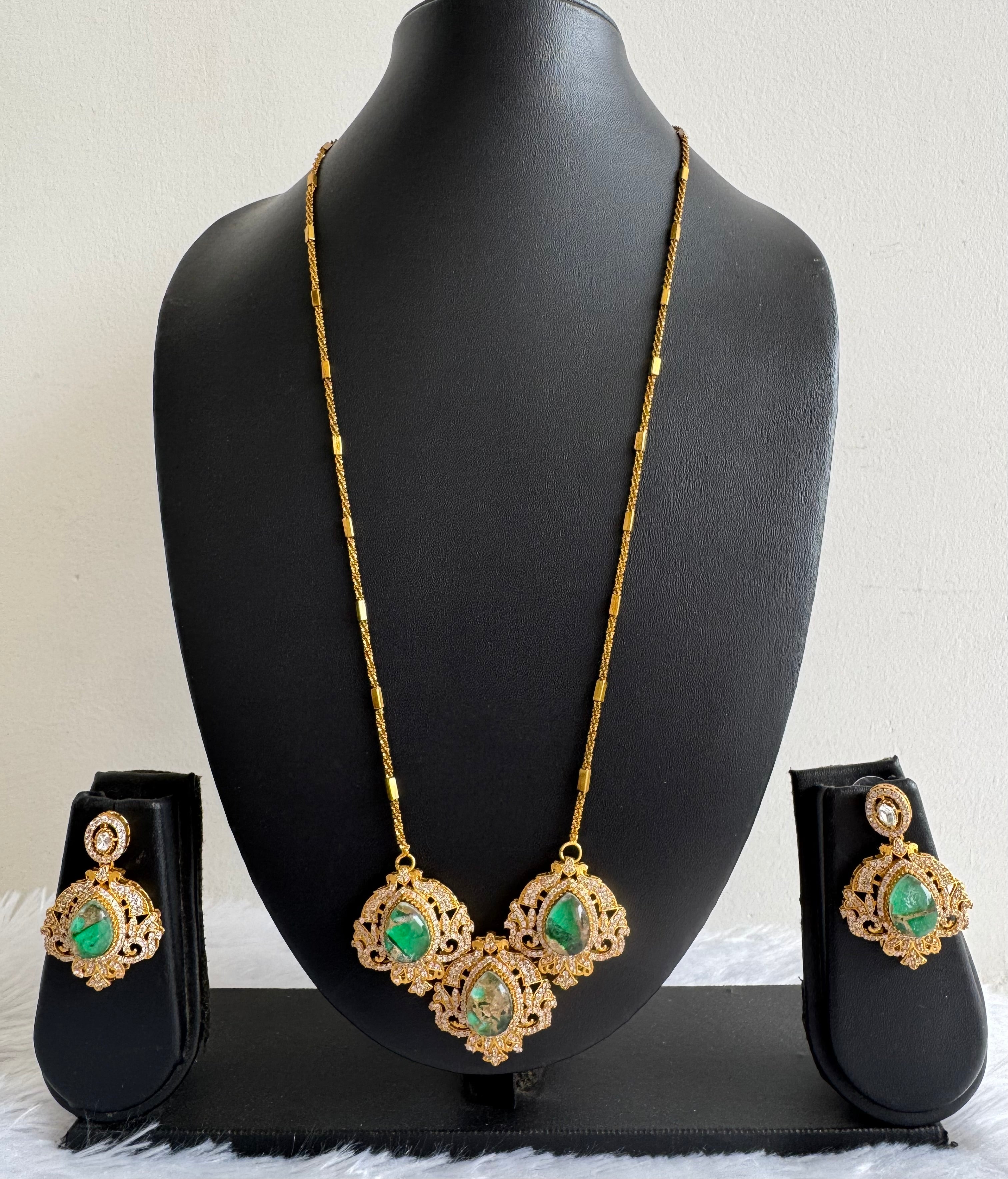 Antique gold tone green-gold fire-stone long chain set dj-51095 ...