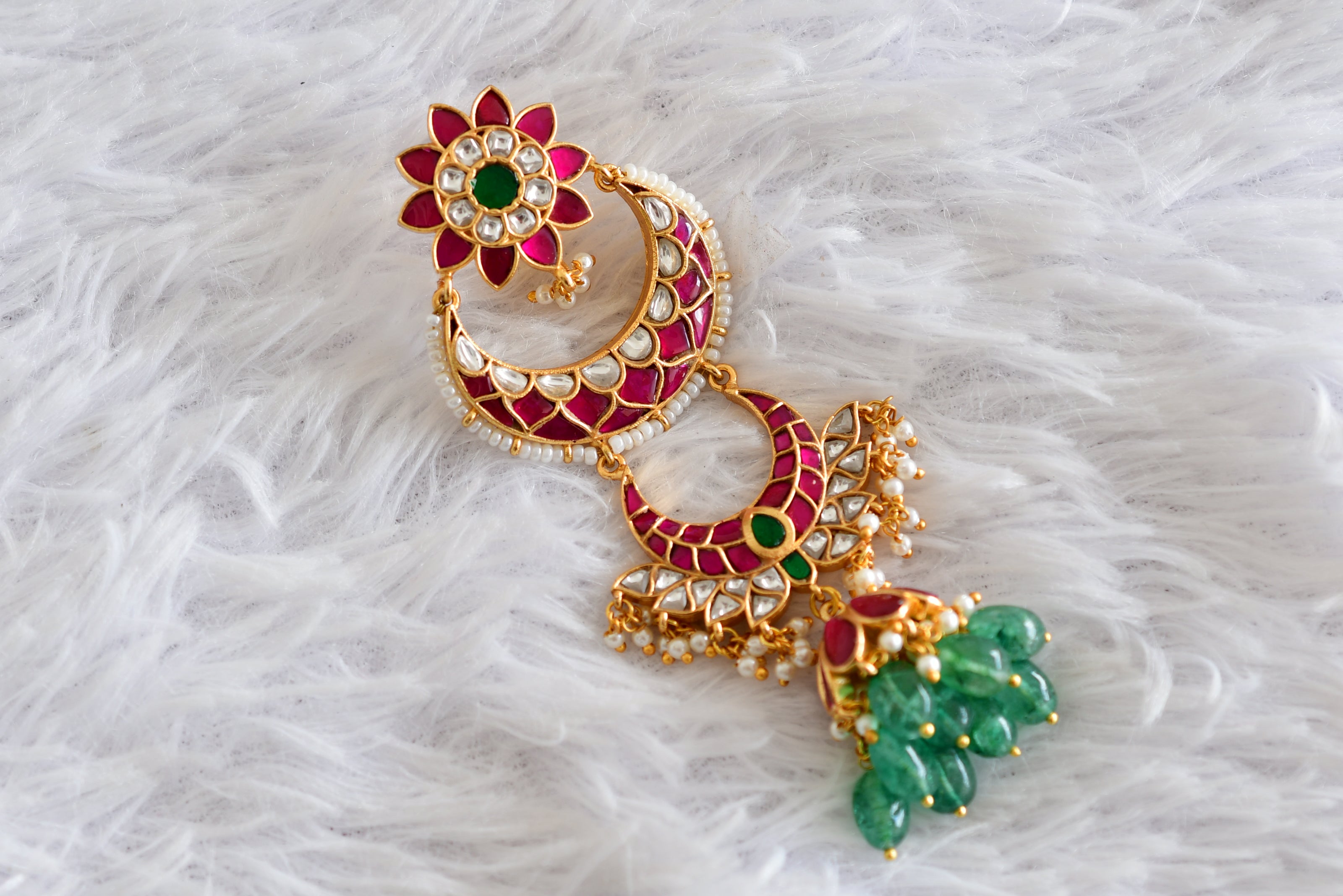 Gold tone pink-green kundan jadau flower hair jewel dj-52375 – dreamjwell