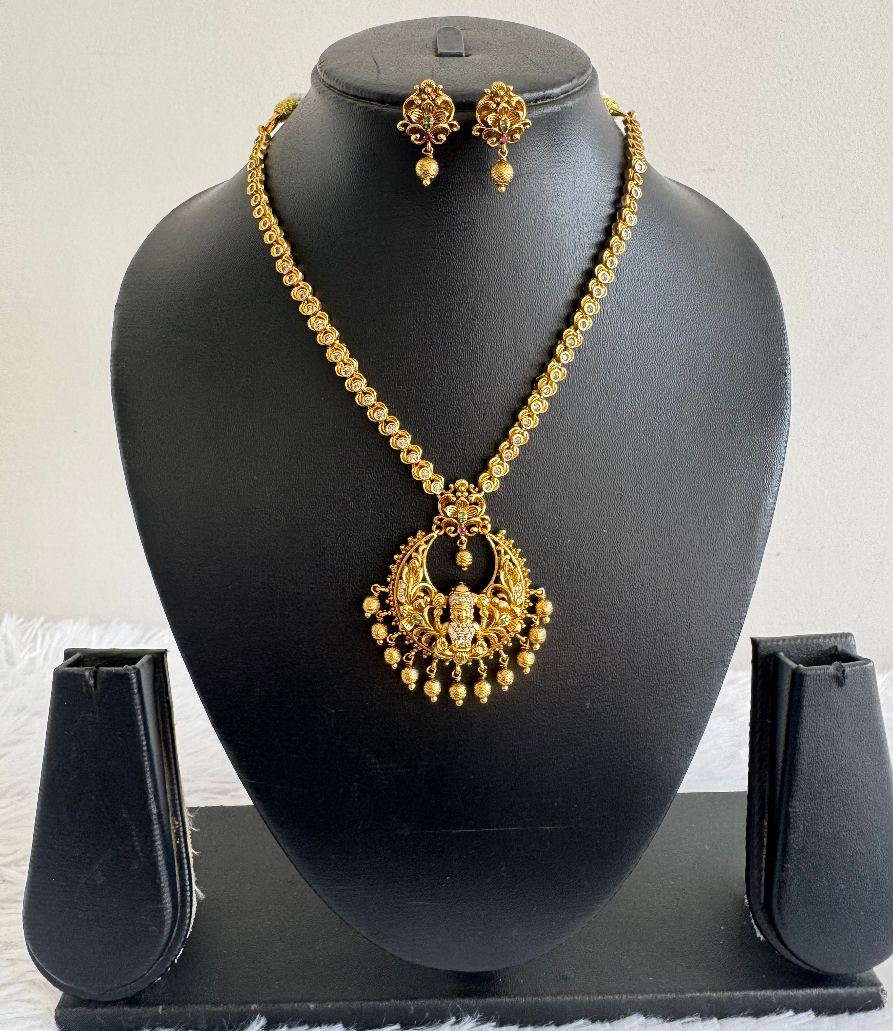 Antique gold tone cz white lakshmi bali necklace set dj-52129 – dreamjwell