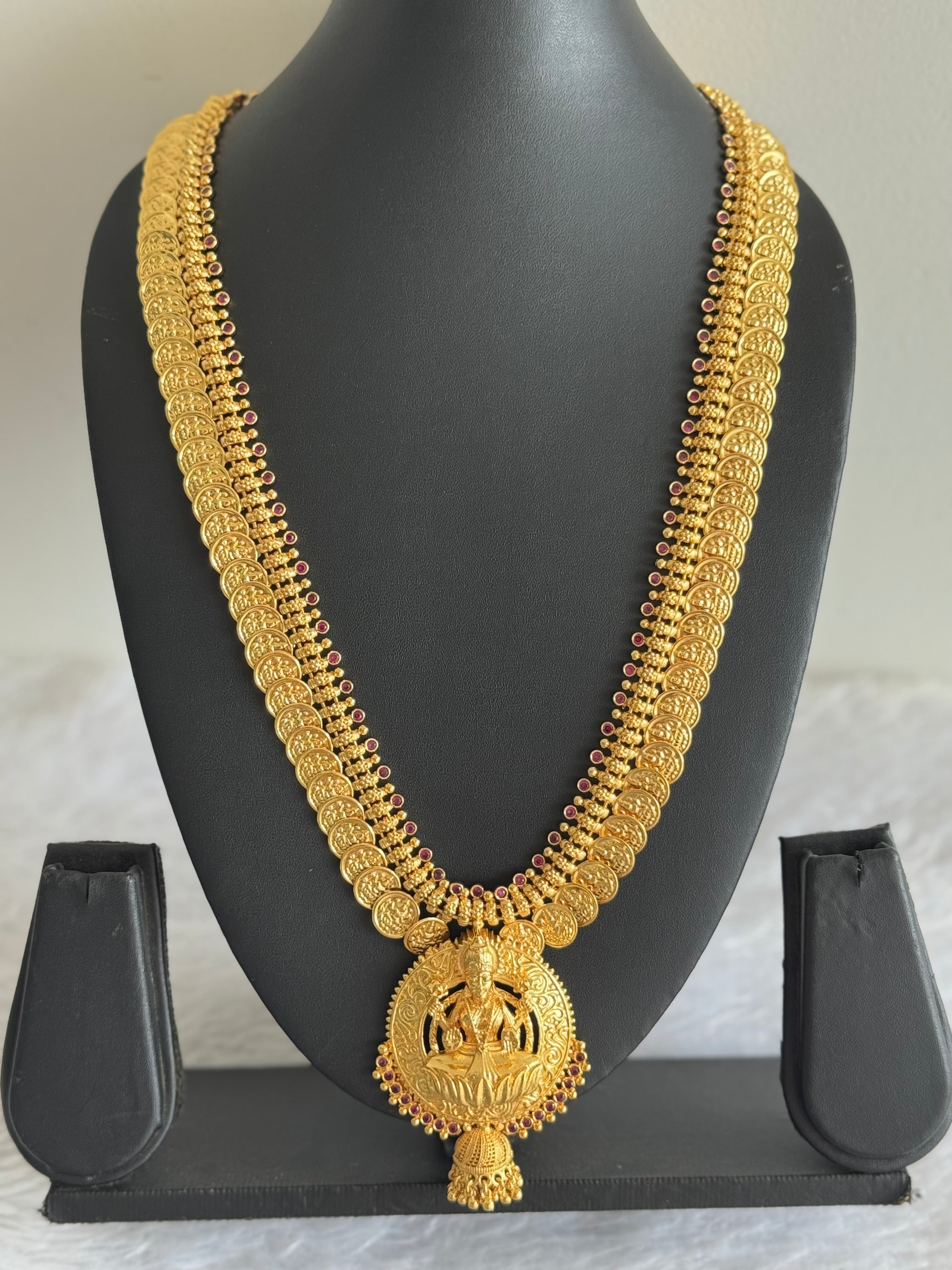 Gold look alike kerala style ad pink lakshmi coin haar dj-51640 ...