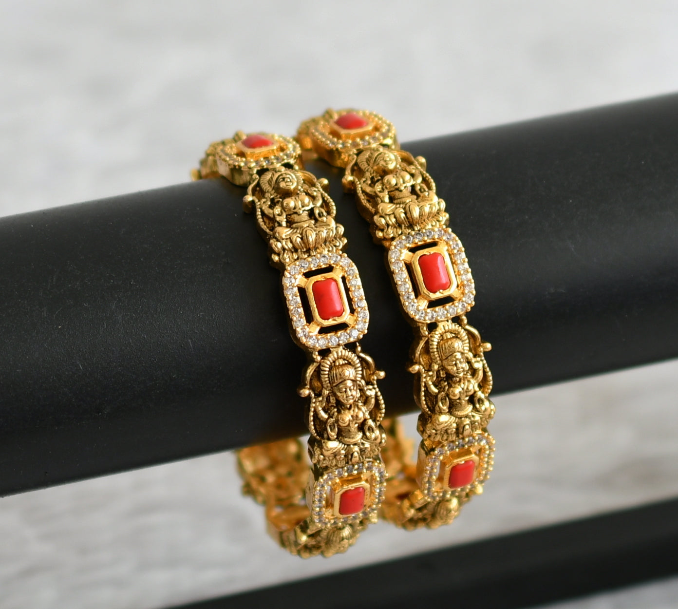 Antique gold tone cz coral block stone lakshmi bangles(2.6) dj-48907 ...