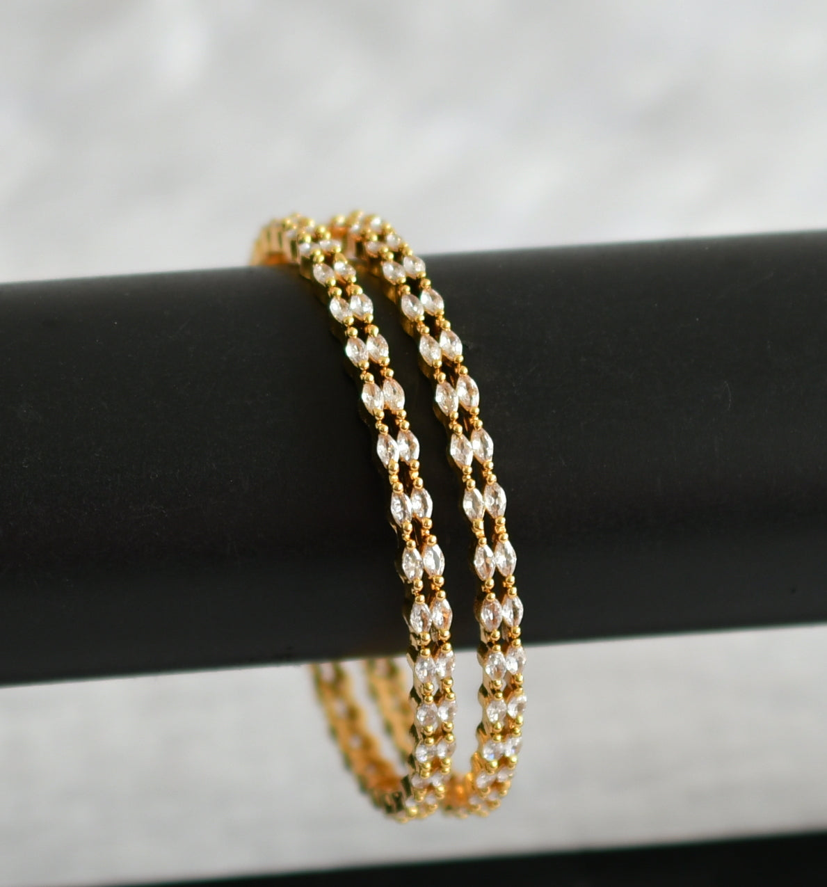 Gold tone cz white stone bangles(2.4) dj-50959 – dreamjwell
