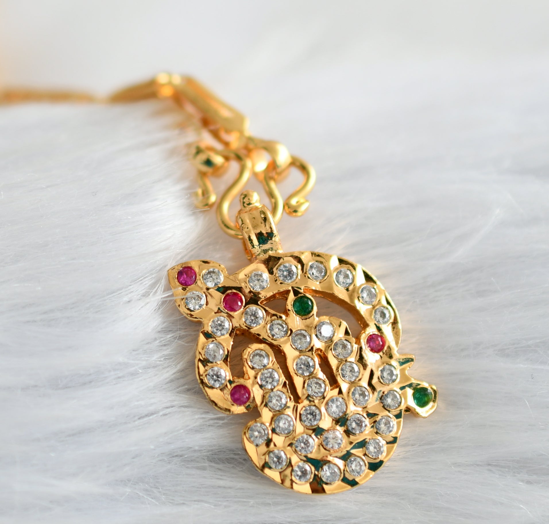 Gold tone 24 inches chain with pink-green-white tamil om pendant dj-43 ...