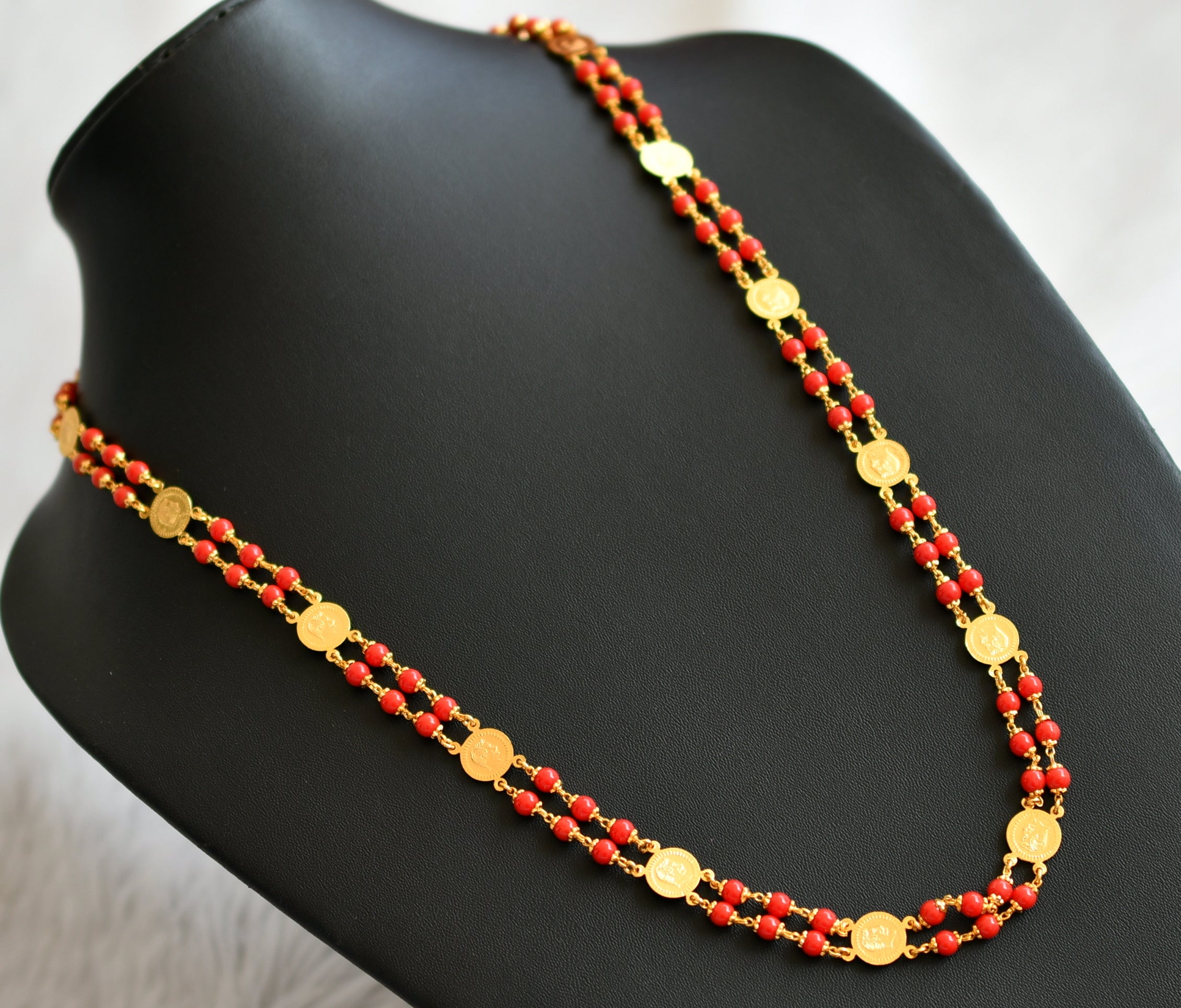 Gold tone 24 inches coral double layer head coin chain dj-45526 ...