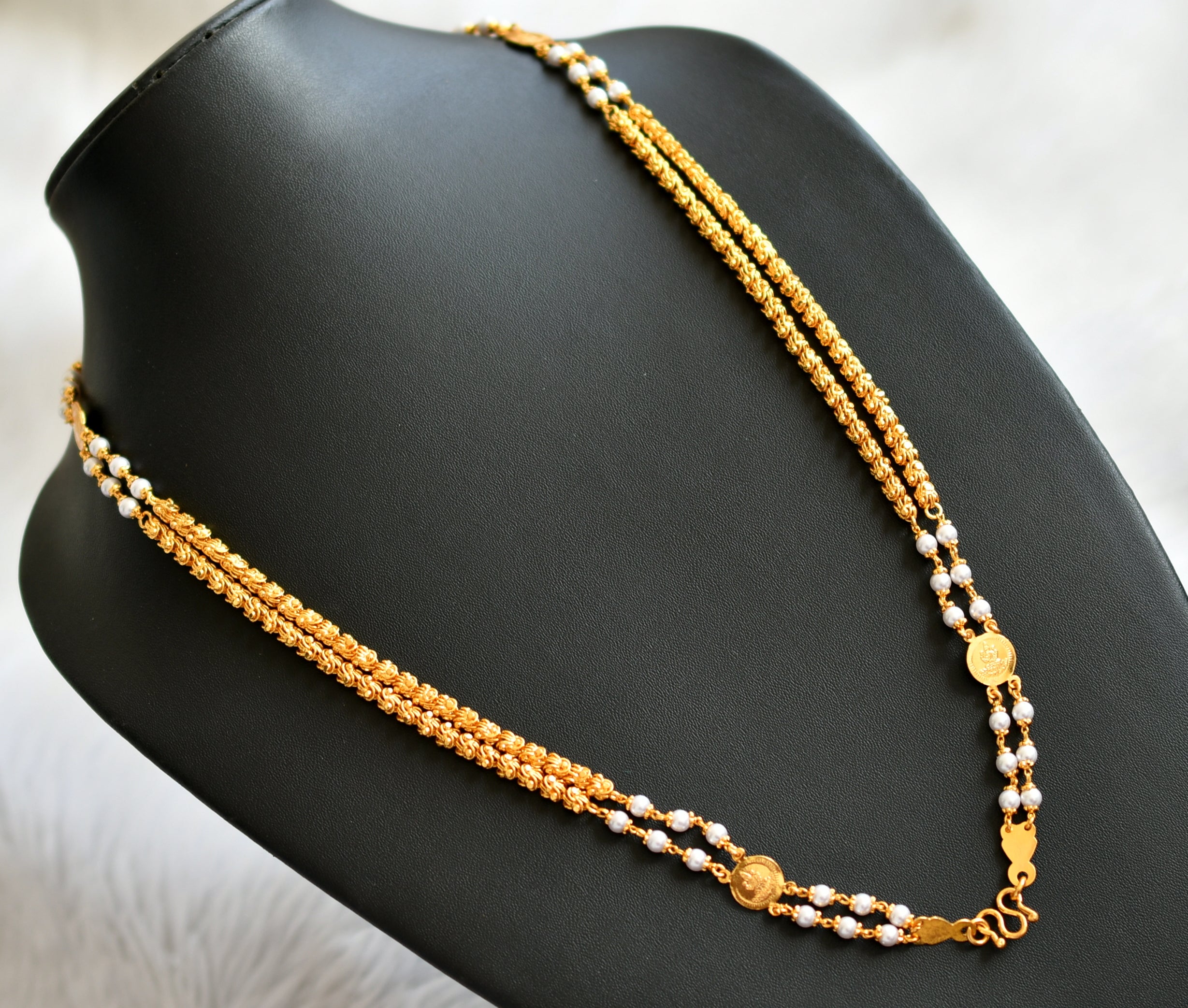 Gold tone 24 inches double layer pearl lakshmi coin chain dj-45528 ...