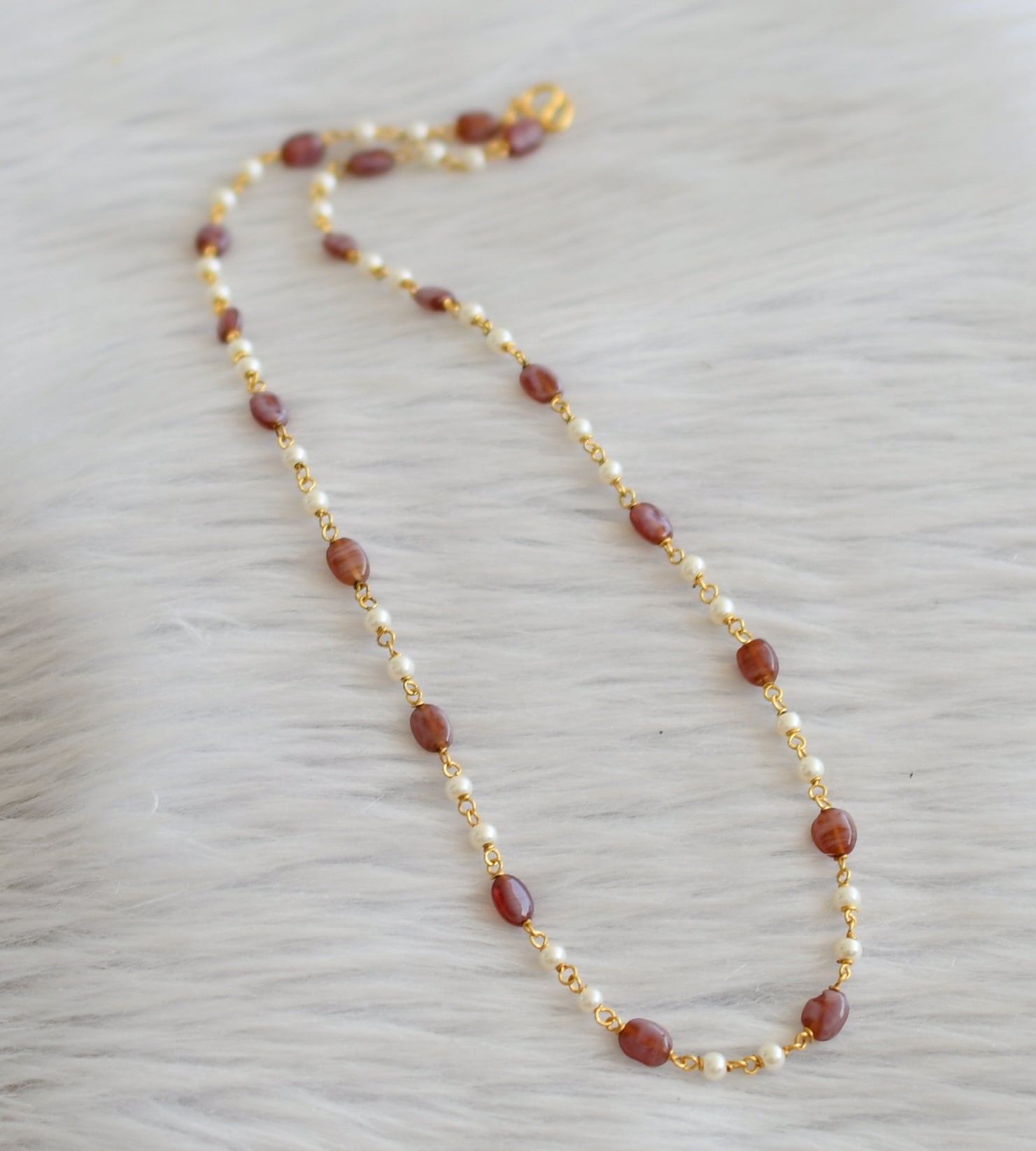 Gold tone 18 inches brown-pearl chain dj-45565 – dreamjwell