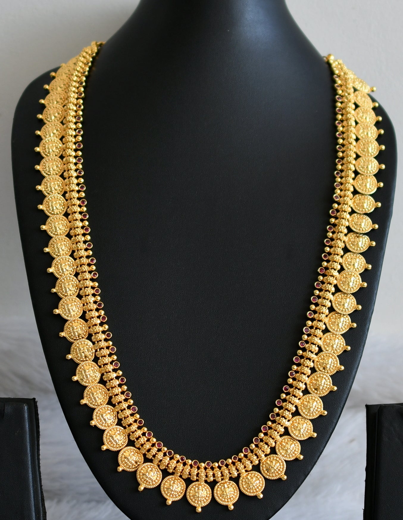 Gold look alike ad pink stone lakshmi coin haar set dj-49094 – dreamjwell