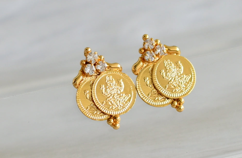 Gold tone cz white lakshmi coin earrings dj-43948 – dreamjwell