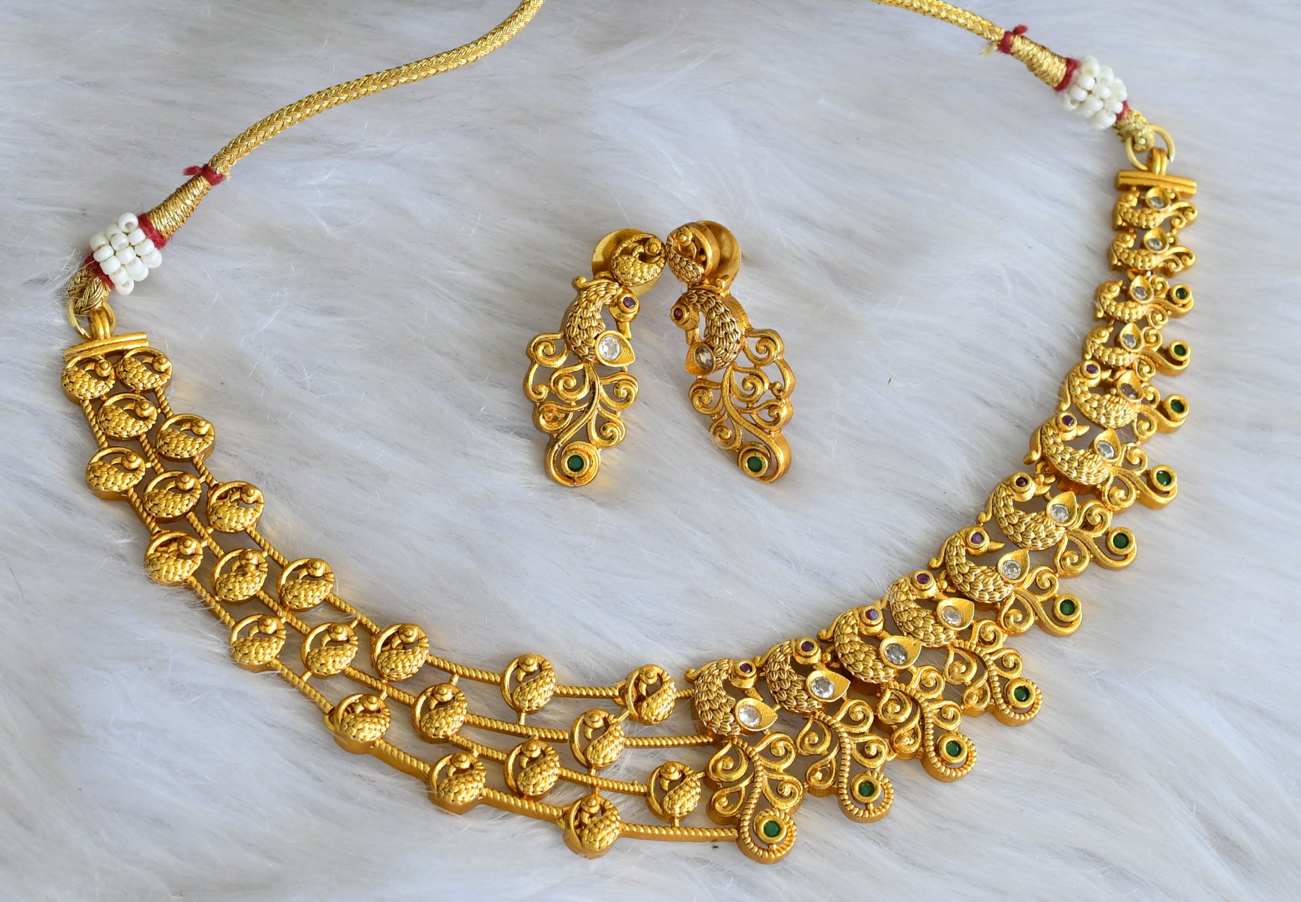 Matte finish Ruby-green peacock necklace set dj-42705 – dreamjwell