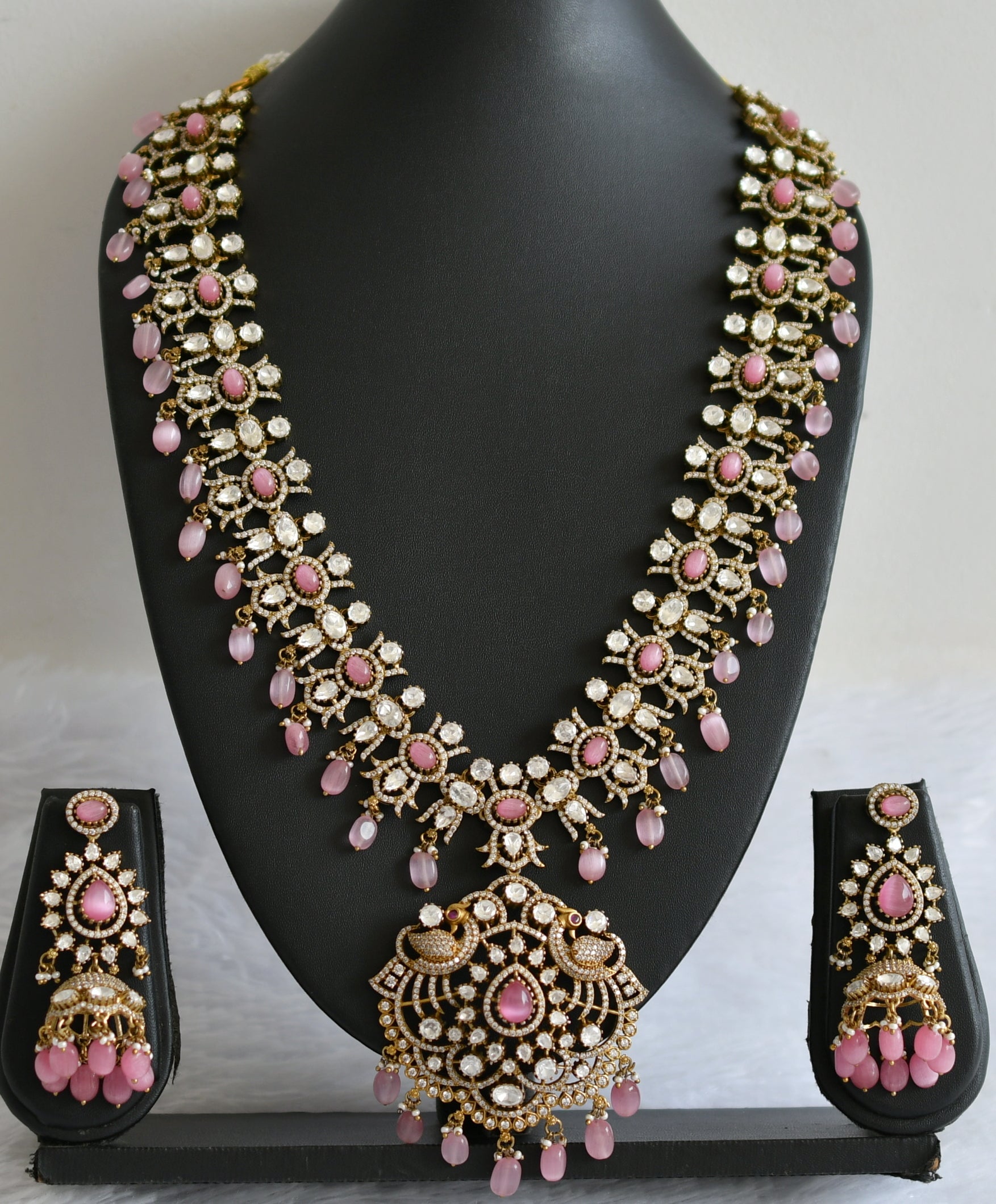 Antique cz-baby pink beaded peacock victorian short haar set dj-49292 ...