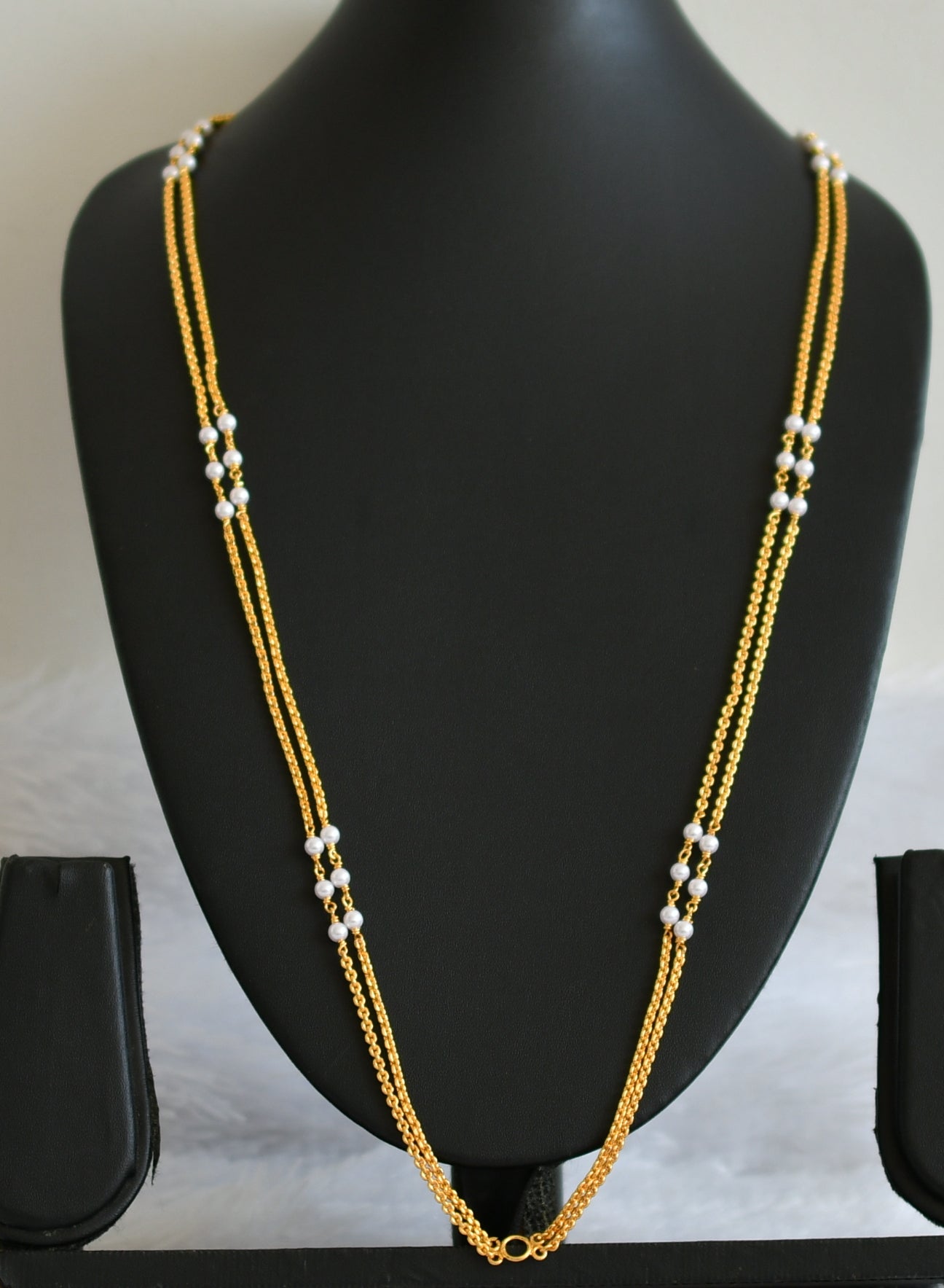 Gold tone 30 inches pearl beaded double layer chain dj-49372 – dreamjwell