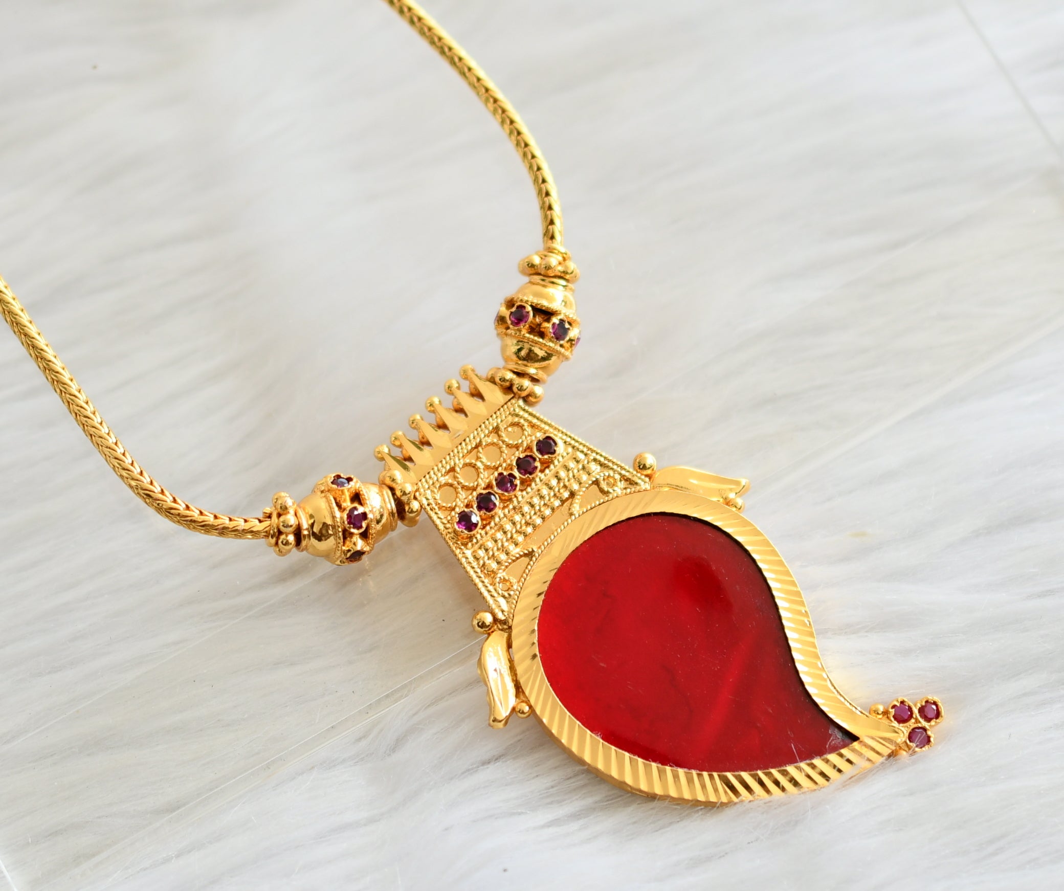 Gold tone kerala style pink-red mango necklace dj-44167 – dreamjwell