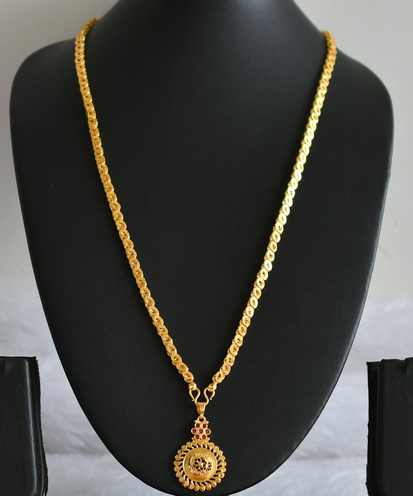 Gold tone 24 inches chain with ad pink flower pendant dj-49400 – dreamjwell