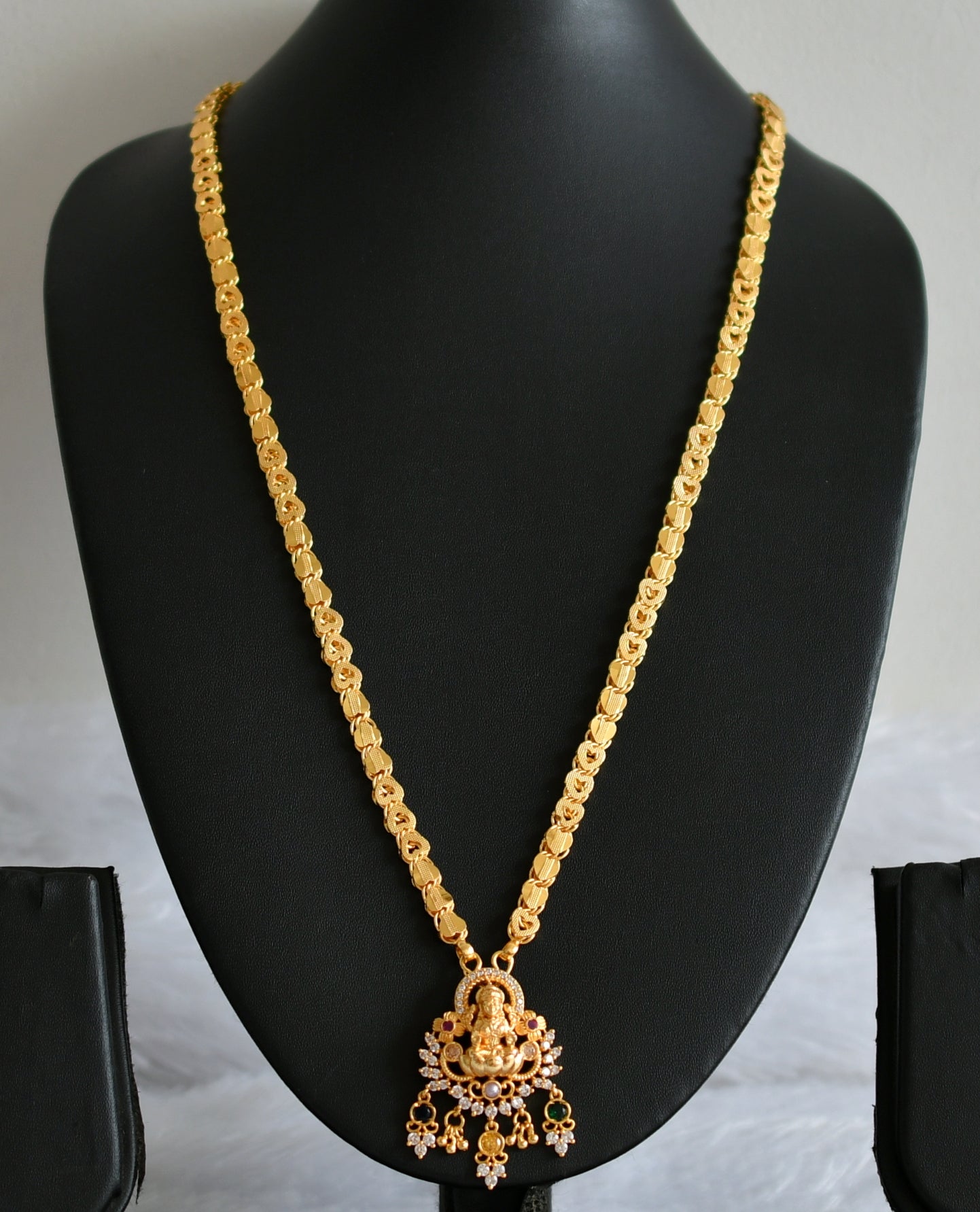 Gold tone 24 inches heart chain with cz multi color lakshmi pendant dj ...