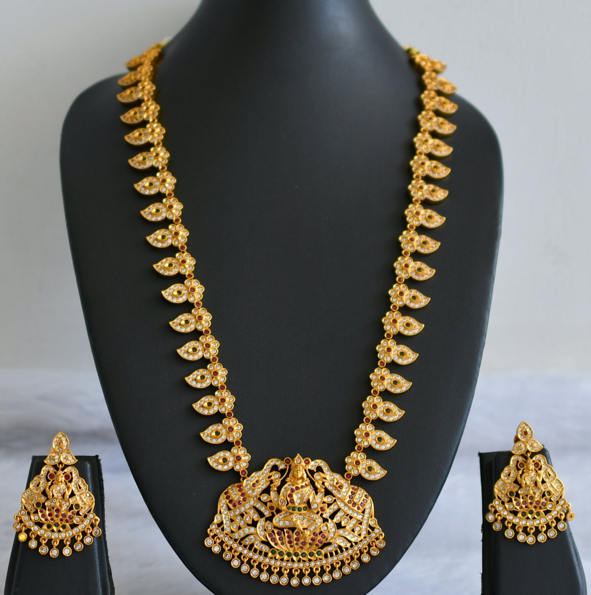 Matte finish ruby-green-white mango-gajalakshmi haar set dj-47583 ...