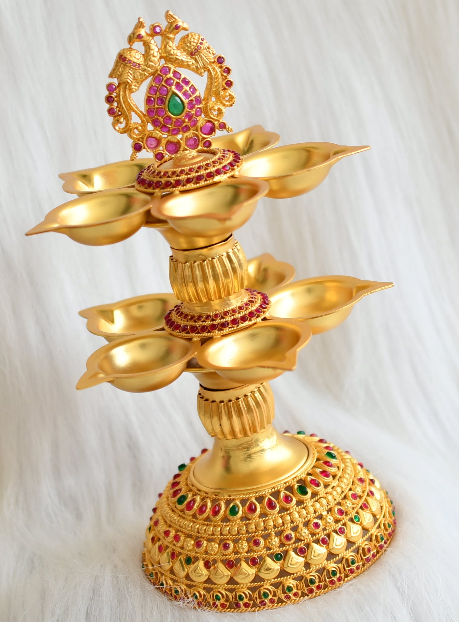 Matte finish ruby-emerald stone peacock diya/deepam stand dj-44250 ...