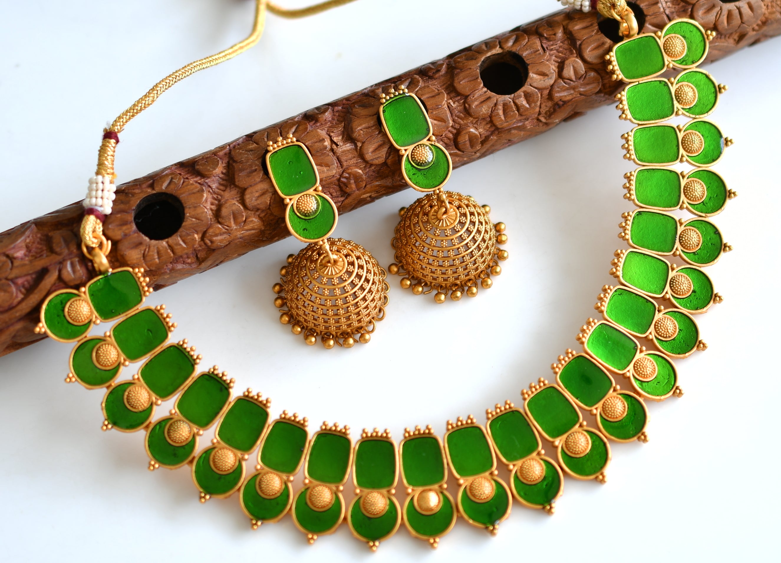Matte finish Kerala style Green necklace set dj-42822 – dreamjwell