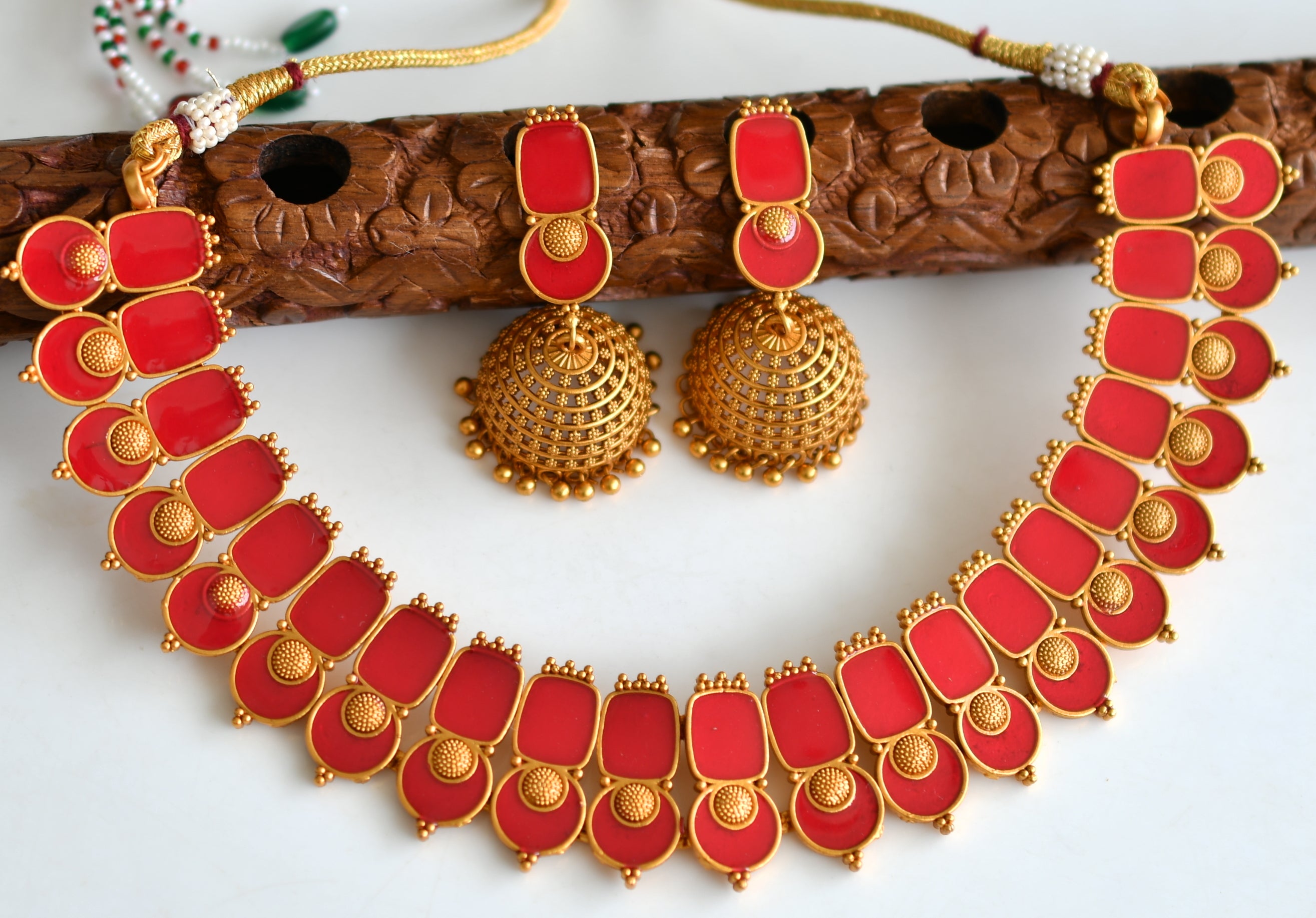 Matte finish Kerala style Red necklace set dj-42821 – dreamjwell