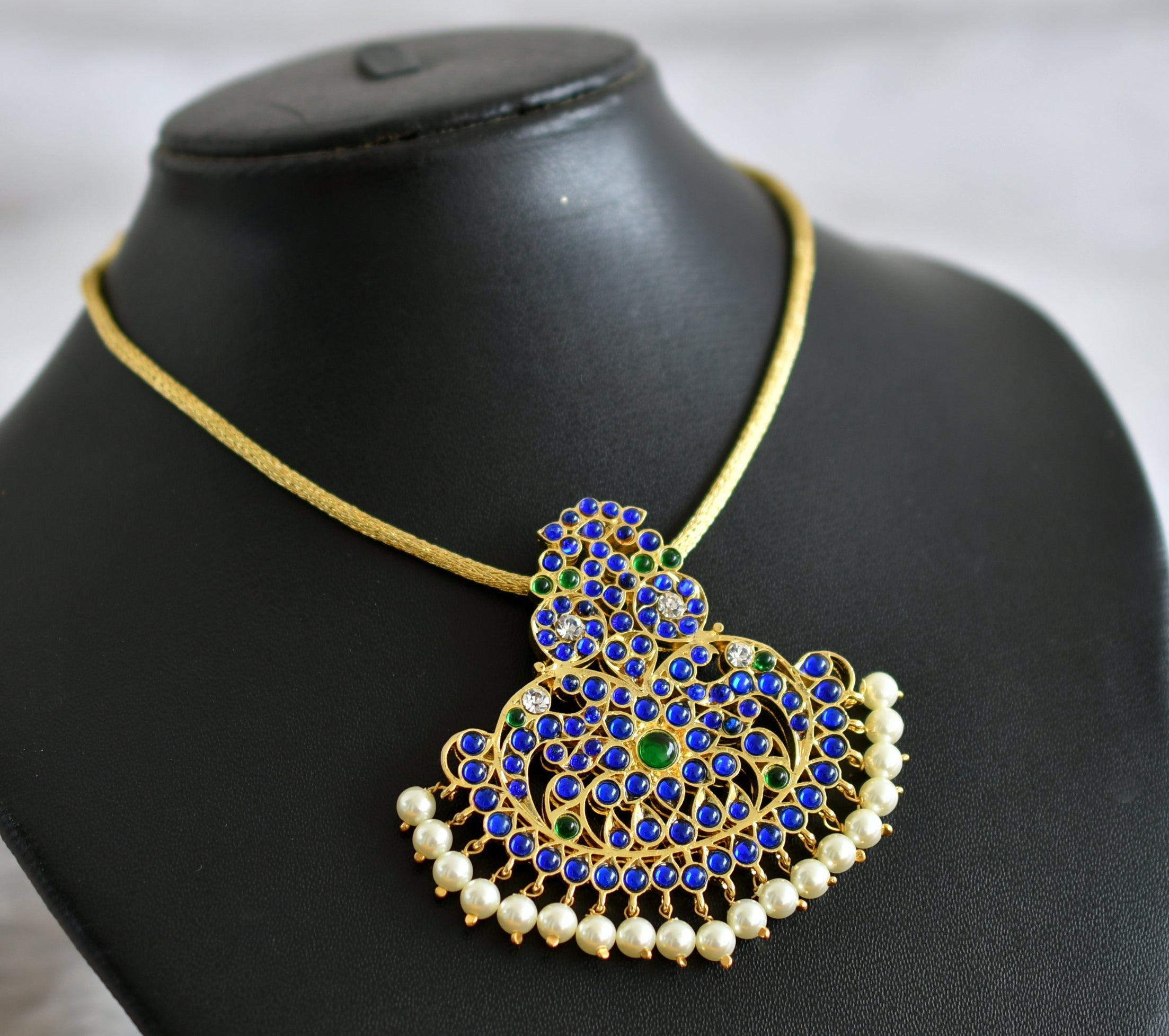 Gold tone blue-green pearl semi precious mango necklace dj-47652 ...