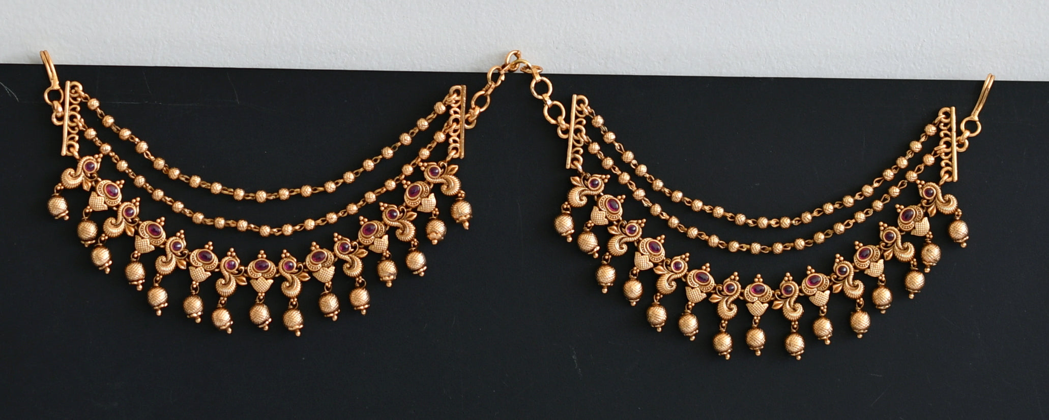 Matte finish kemp stone peacock layered ear side chain dj-49810 ...