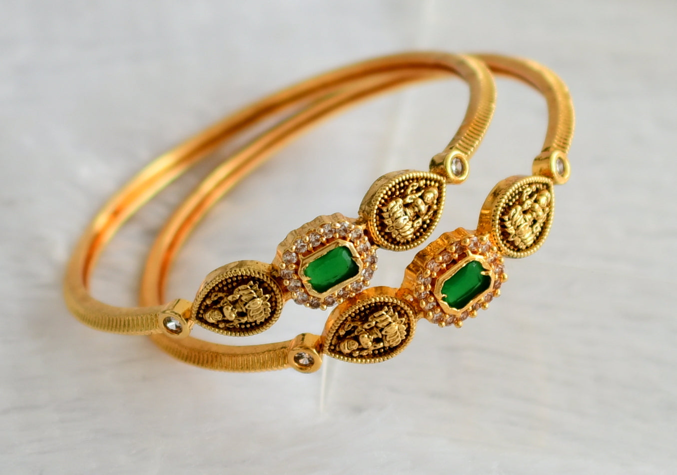 Gold tone cz-emerald block stone lakshmi kada type bangles(2.4) dj-499 ...