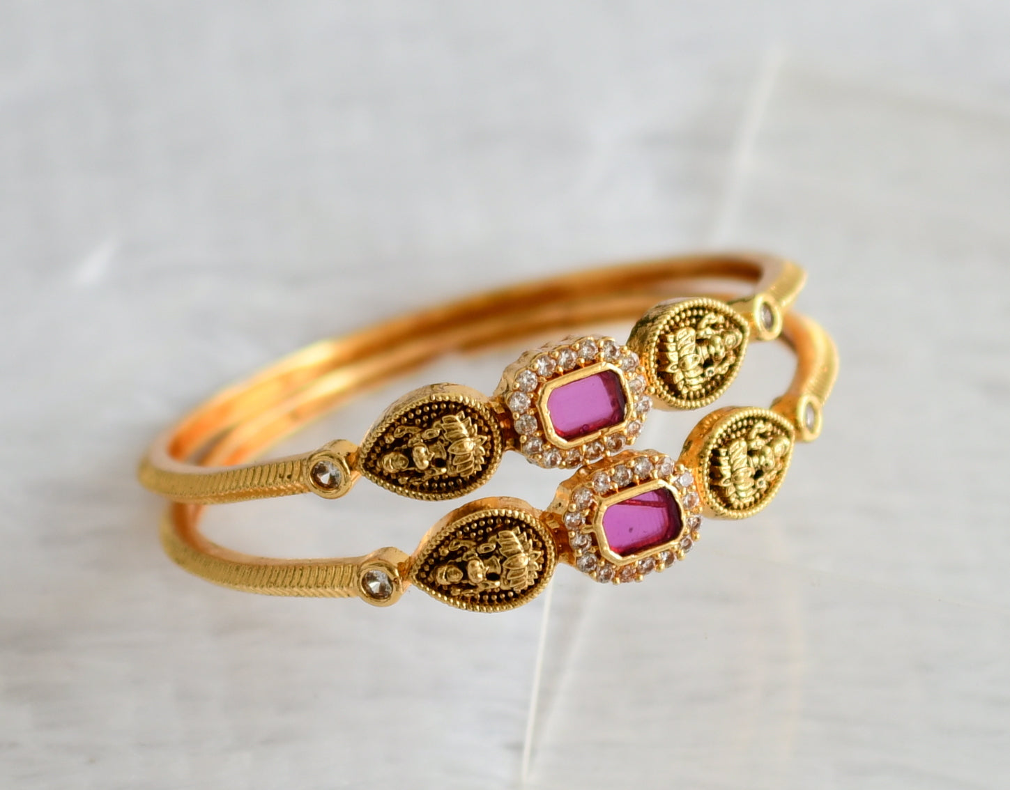 Gold tone cz-ruby block stone lakshmi kada type bangles(2.6) dj-49938 ...