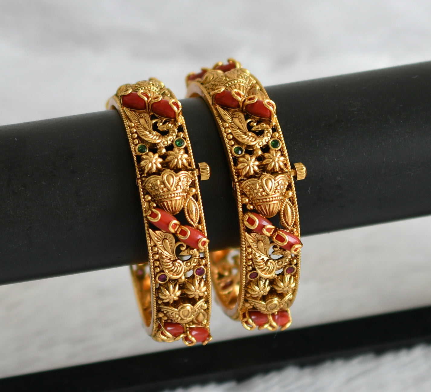 Matte finish kemp-green coral nakshi peacock flower bangles(2.8) dj-49 ...