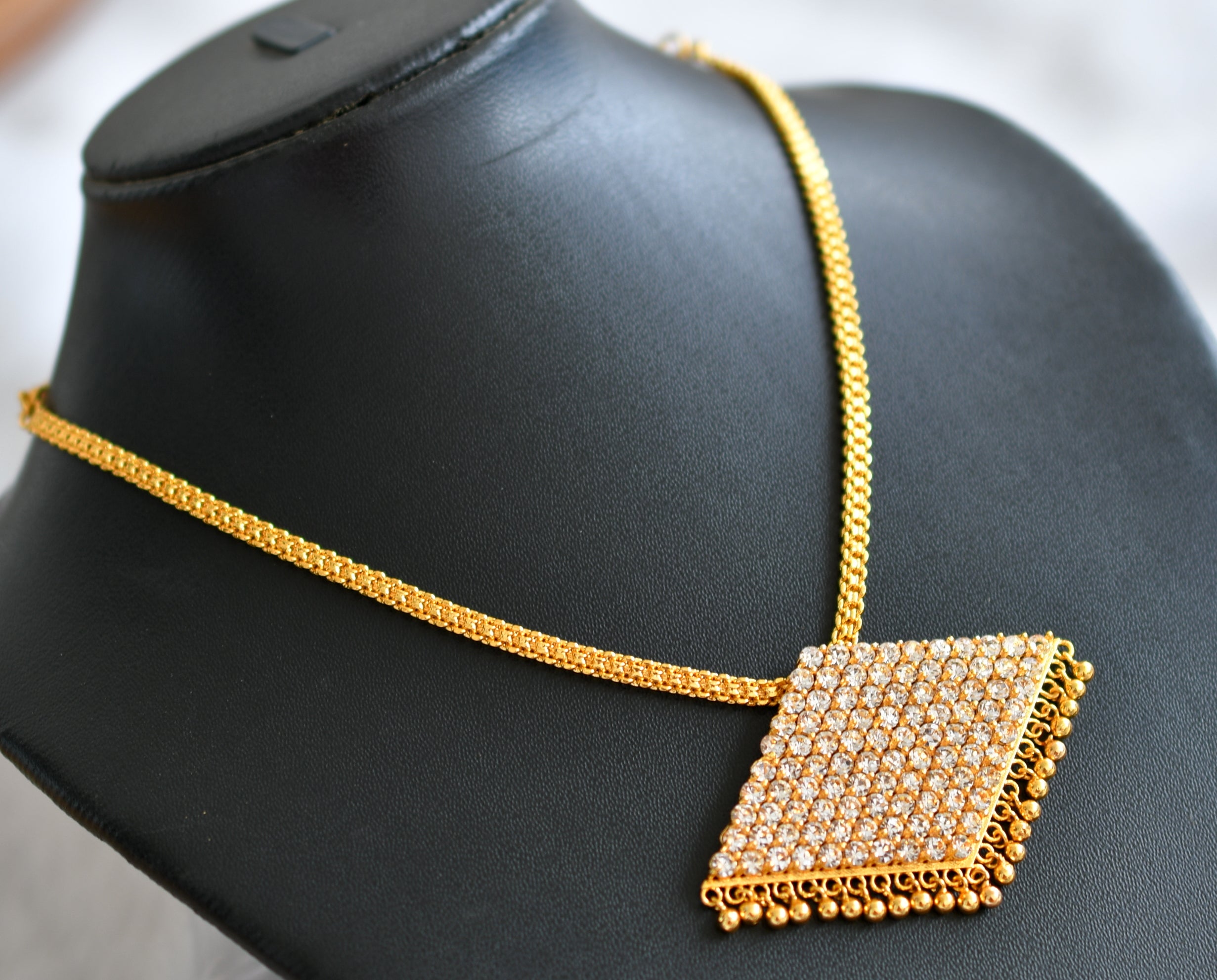 Gold tone cz white stone kerala style pathakkam necklace dj-44602 ...